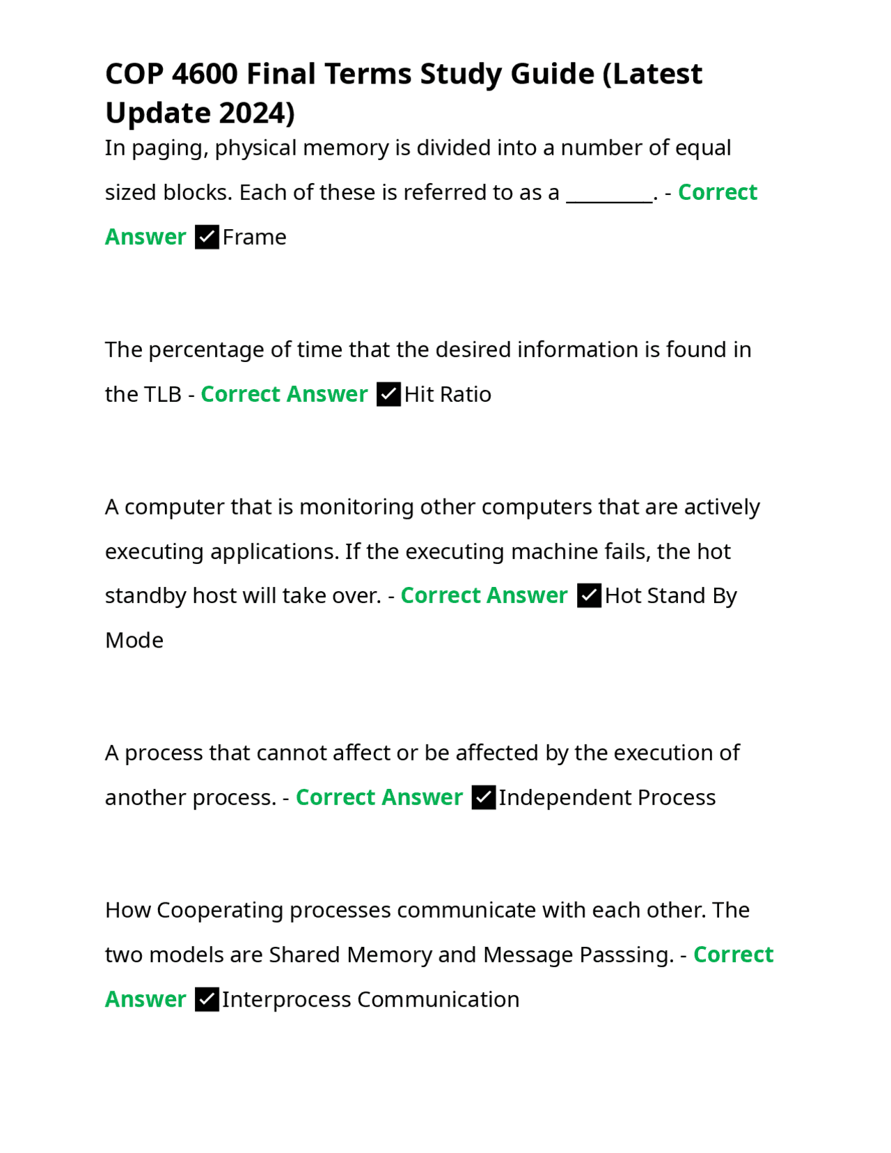COP 4600 Final Terms Study Guide: Key Concepts and Definitions | Exams ...