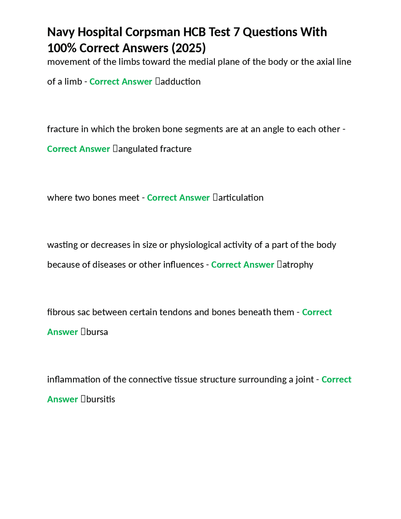 Navy Hospital Corpsman HCB Test 7 Questions With 100% Correct Answers ...