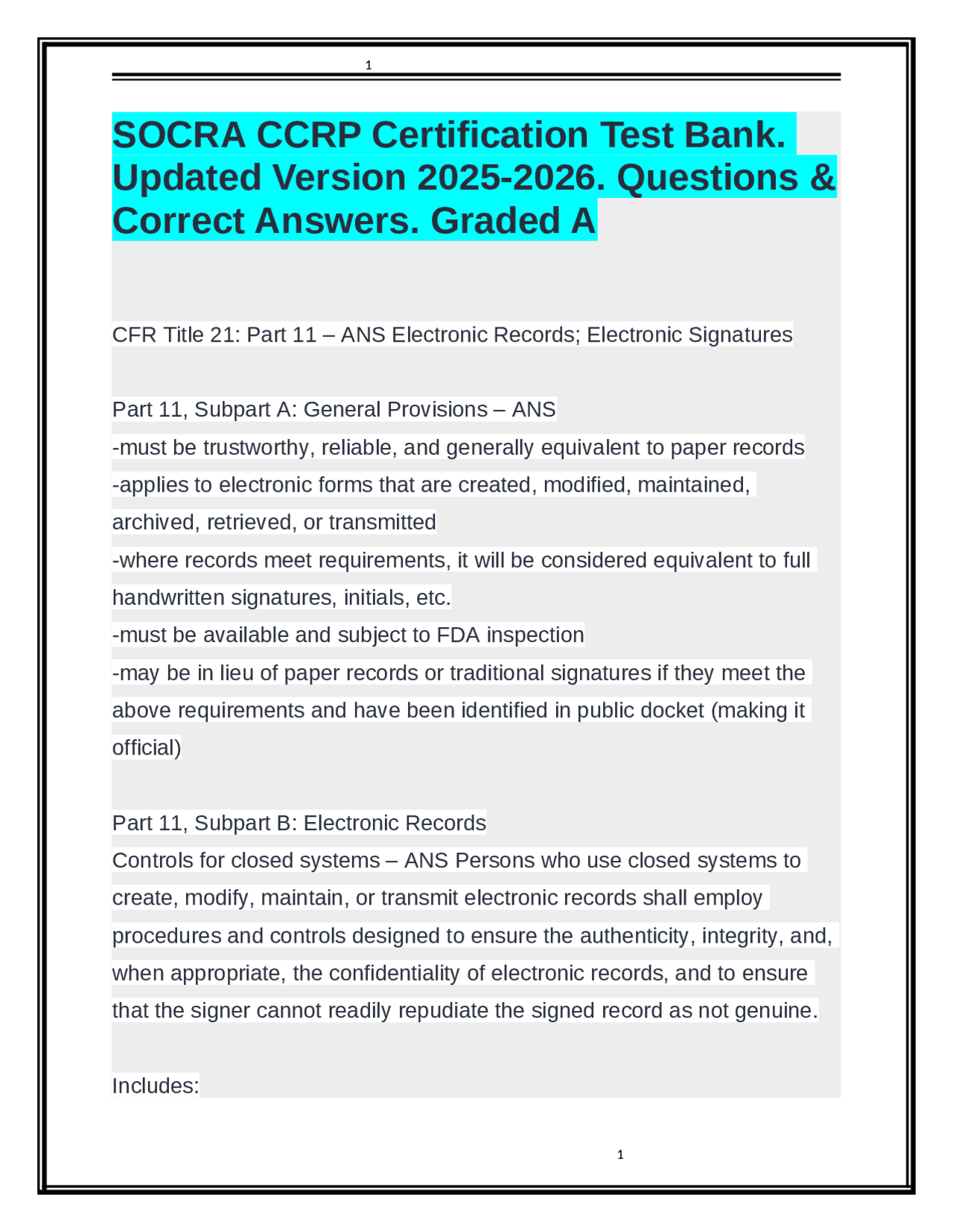 SOCRA CCRP Certification Test Bank. Updated Version 2025-2026 ...