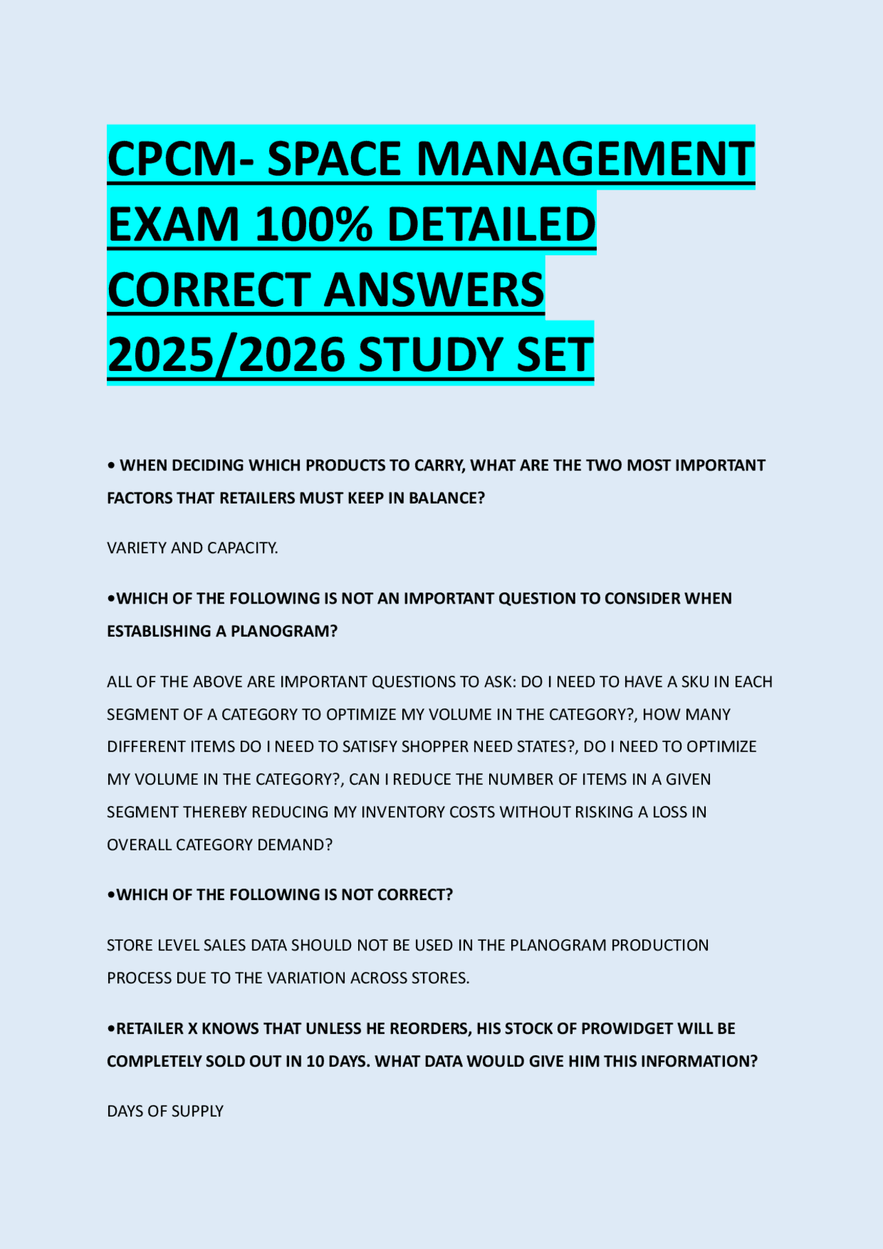 CPCM- SPACE MANAGEMENT EXAM 100% DETAILED CORRECT ANSWERS 2025/2026 ...