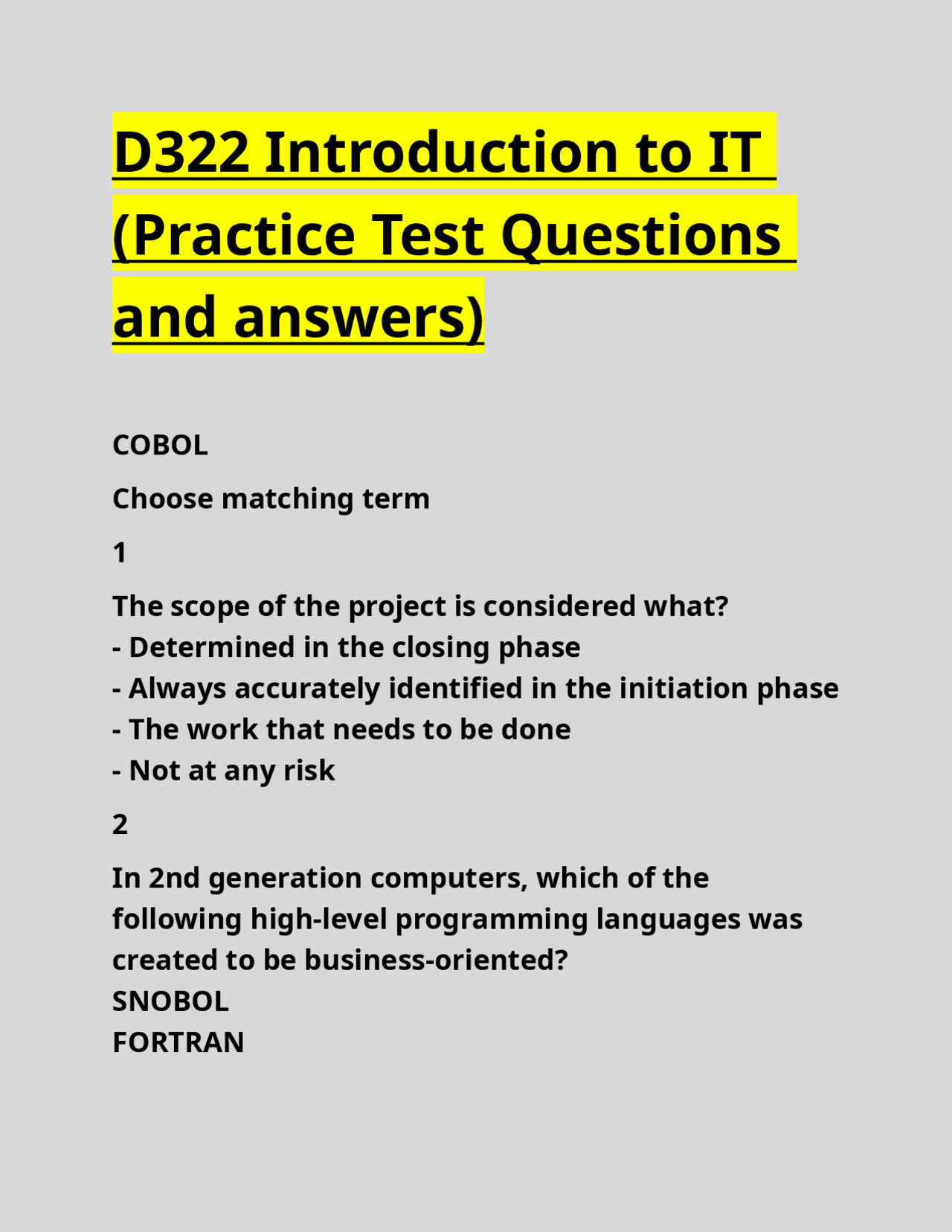 Introduction to IT: Practice Test Questions and Answers | Exams ...