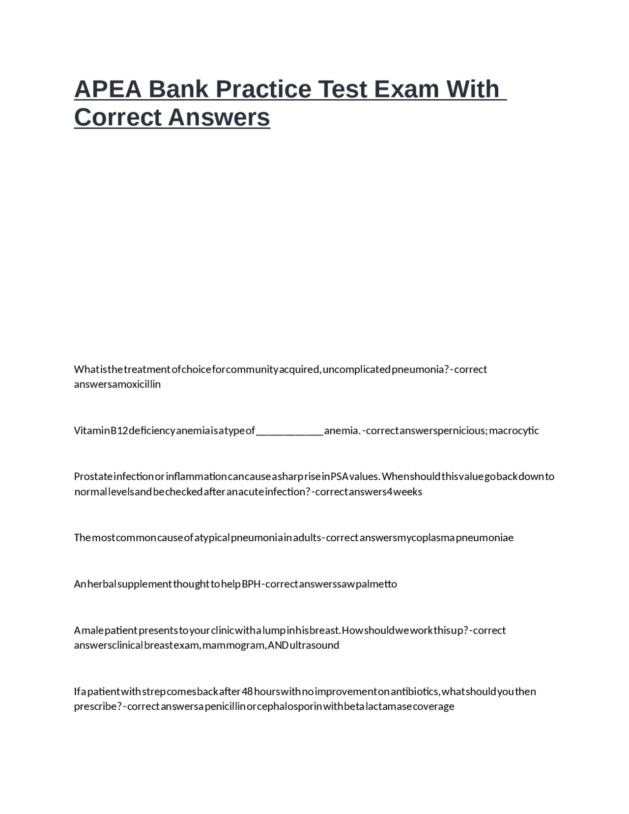 APEA Bank Practice Test Exam Questions and Answers | Exams Nursing ...
