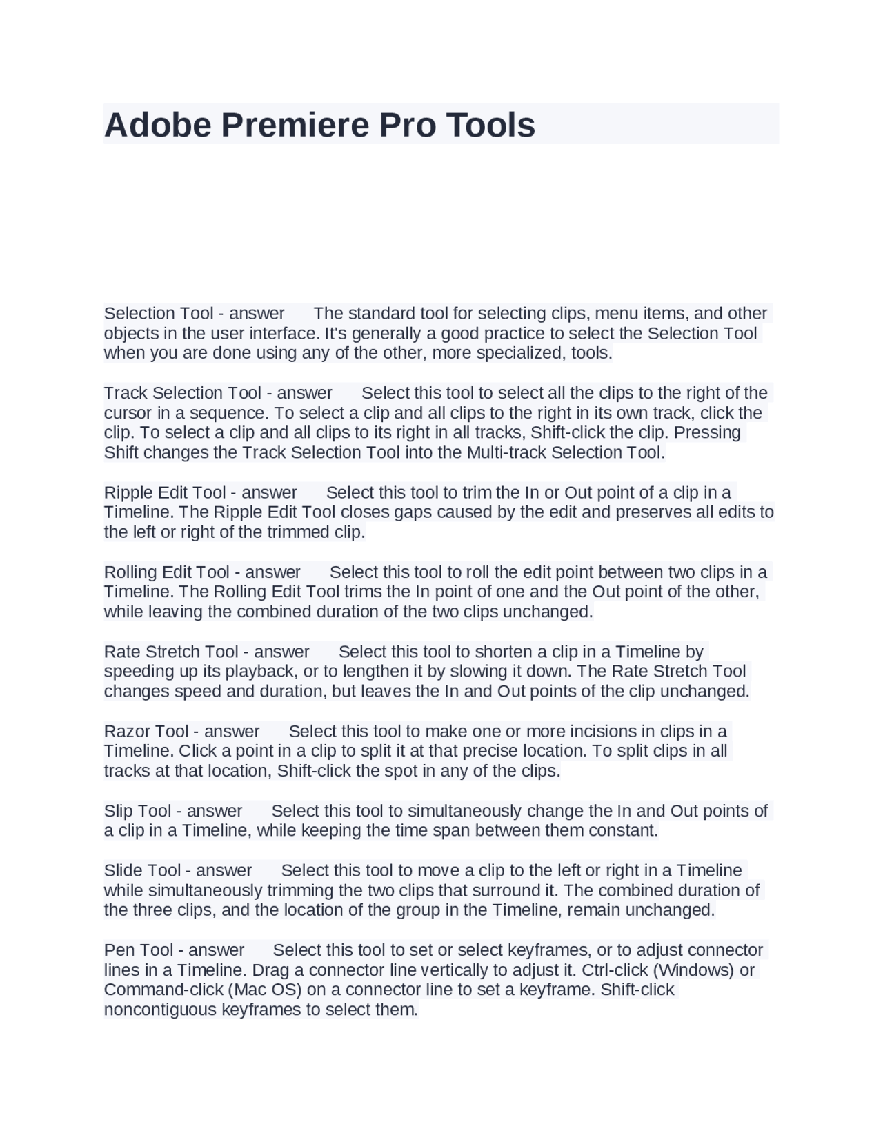 Adobe Premiere Pro Tools Questions and Answers 2025 | Exams Advanced ...