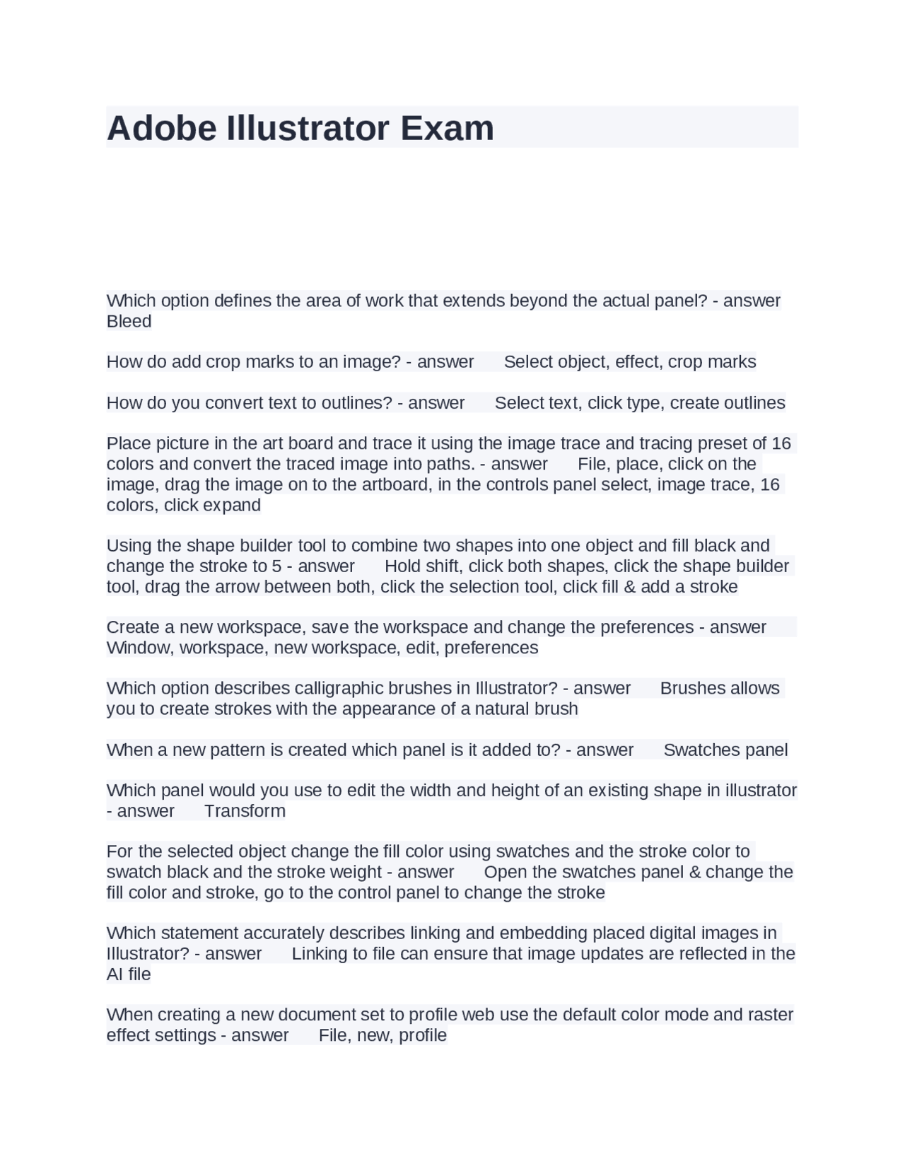 Adobe Illustrator Exam Questions with Correct Answers 2025 | Exams ...