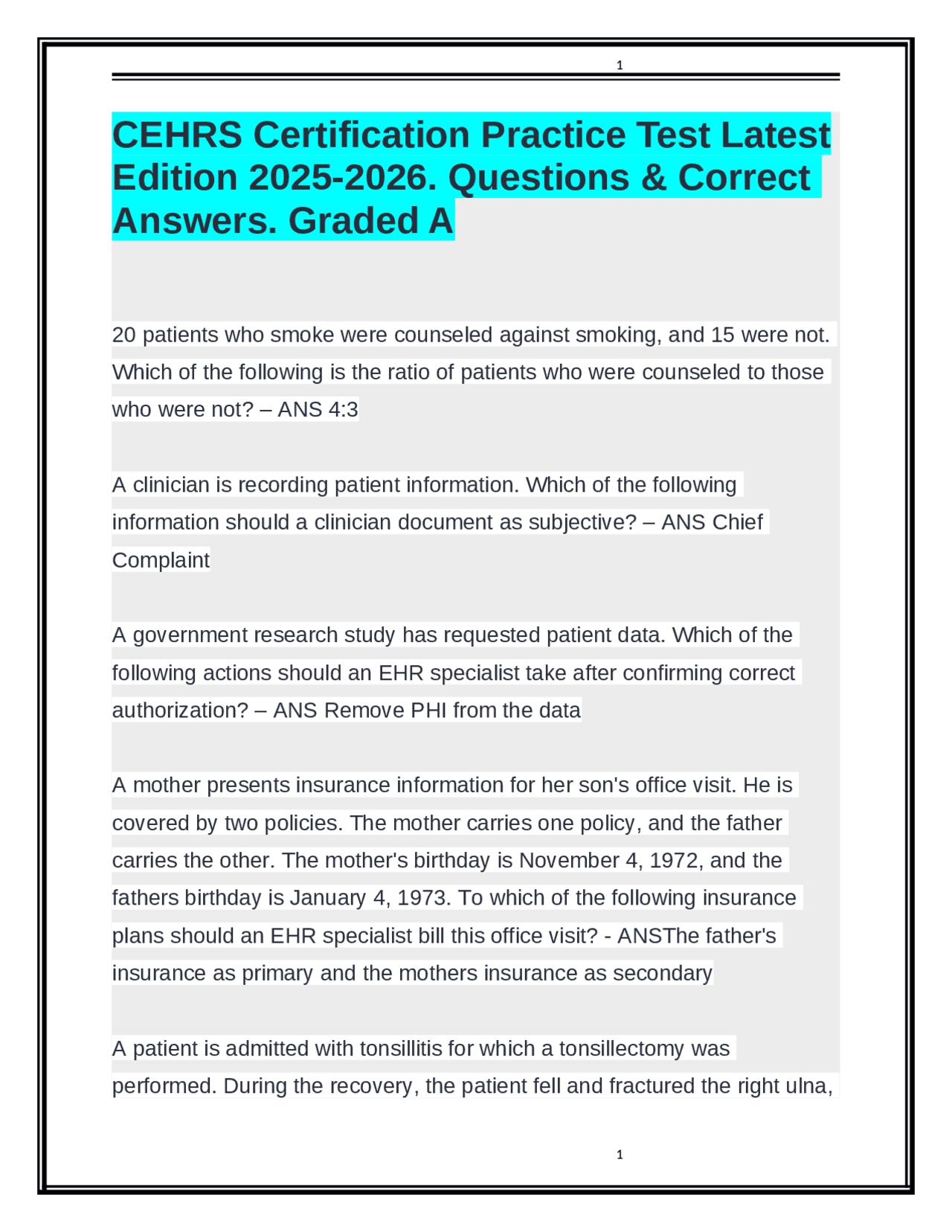 CEHRS Certification Practice Test Latest Edition 2025-2026. Questions ...
