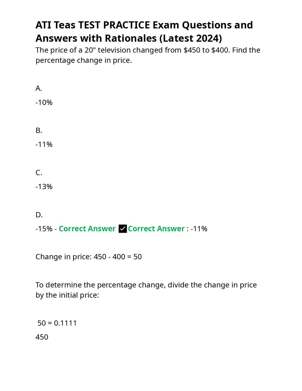 ATI Teas TEST PRACTICE Exam Questions and Answers with Rationales ...