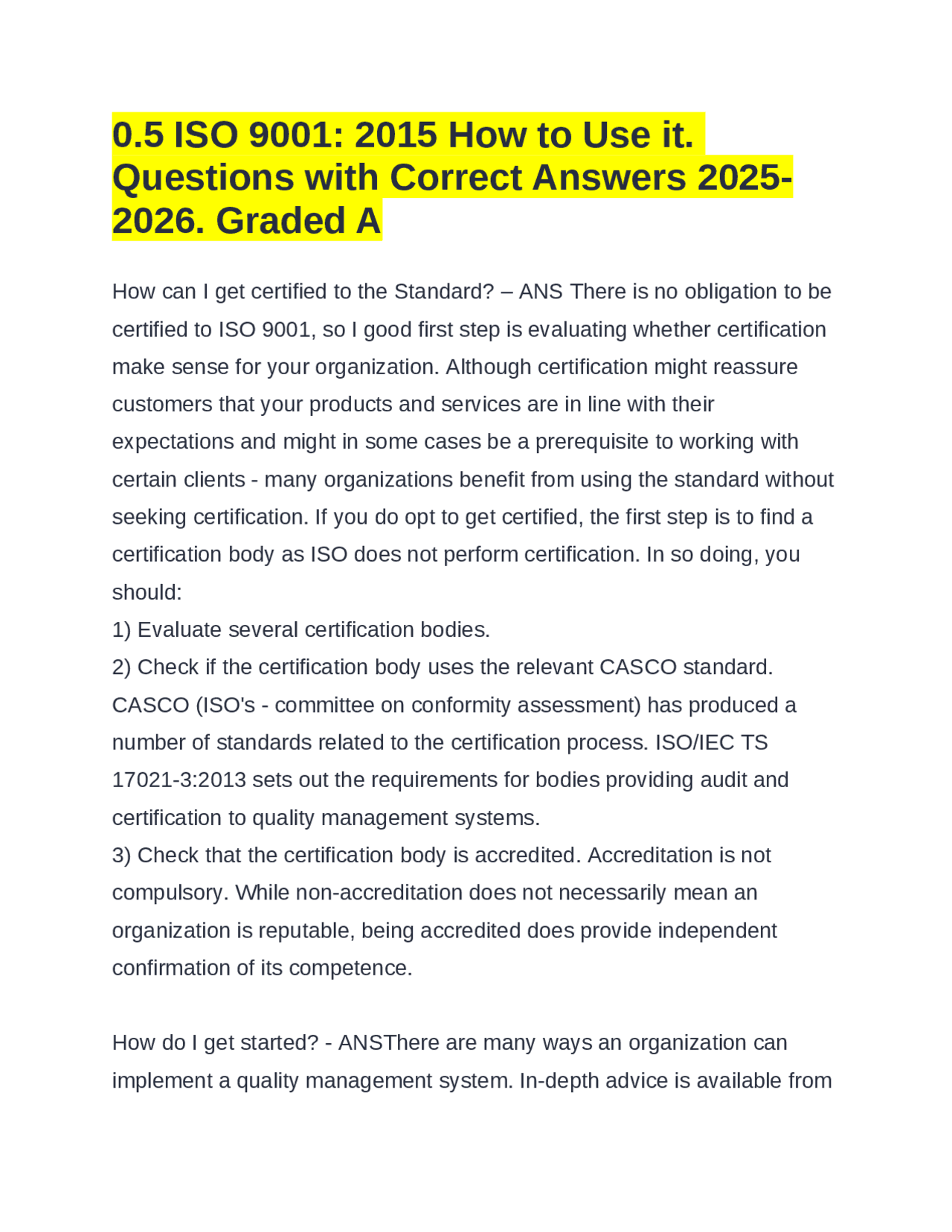 0.5 ISO 9001: 2015 How to Use it. Questions with Correct Answers 2025 ...