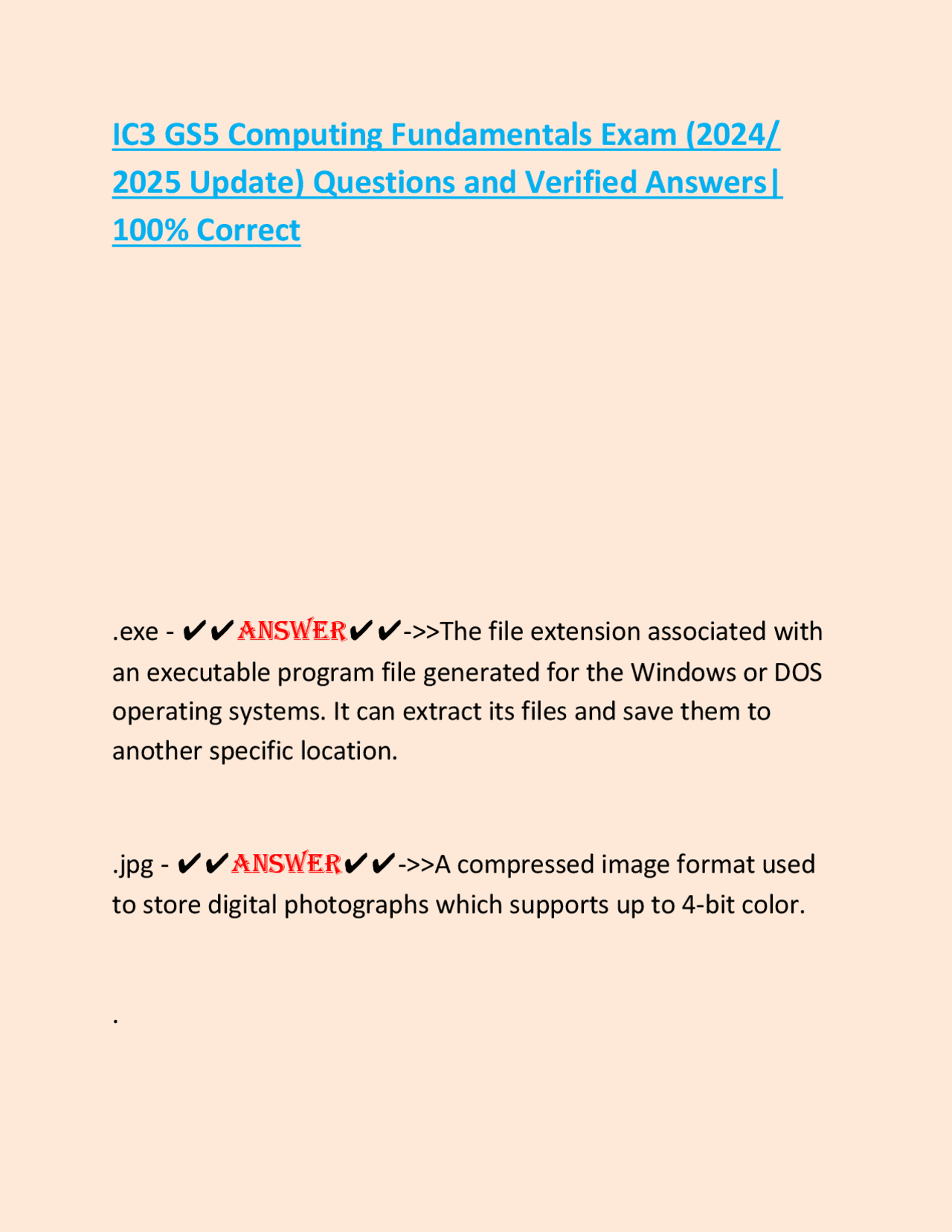 IC3 GS5 Computing Fundamentals Exam (2024/ 2025 Update) Questions and Verified Answers| | Exams ...