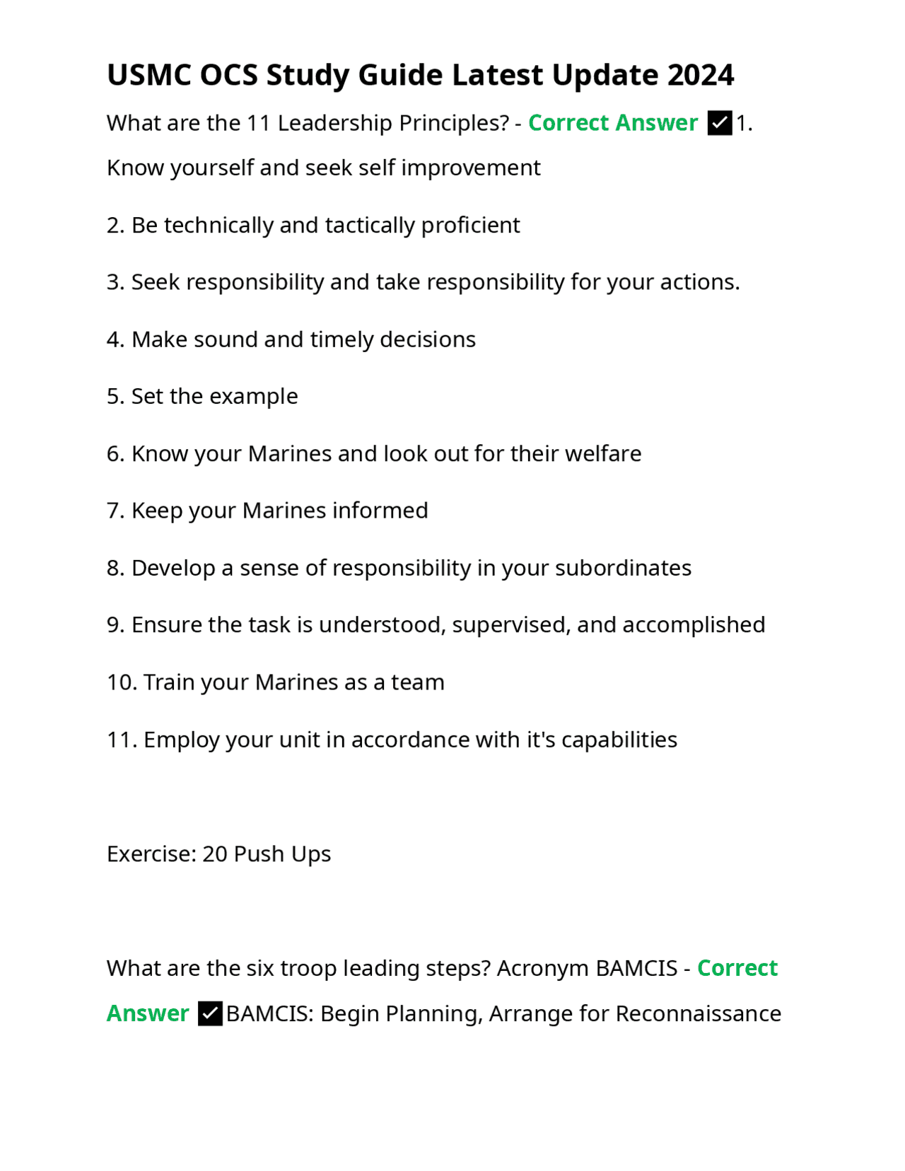 USMC OCS Study Guide Latest Update 2024 | Exams Nursing | Docsity