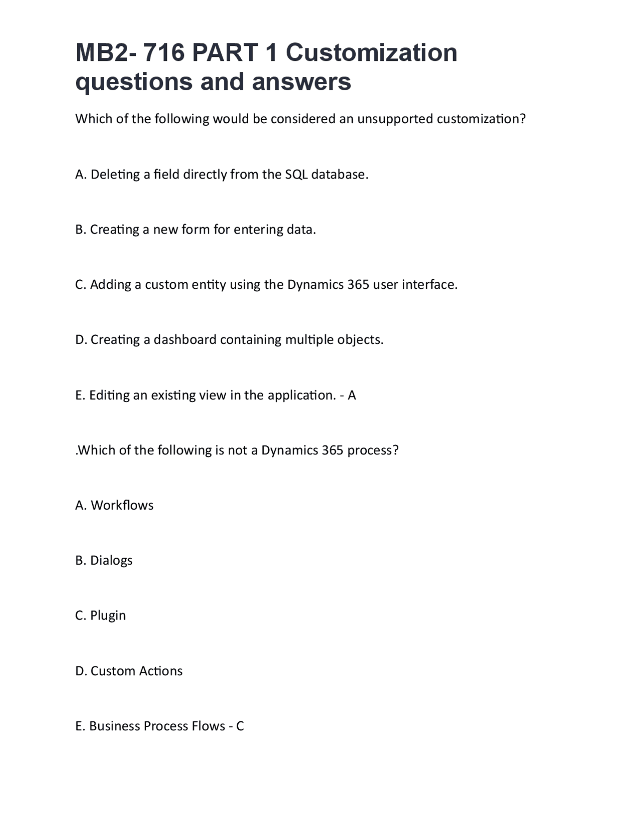 Microsoft Dynamics 365 Customization: Multiple Choice Questions and Answers | Exams Particle ...