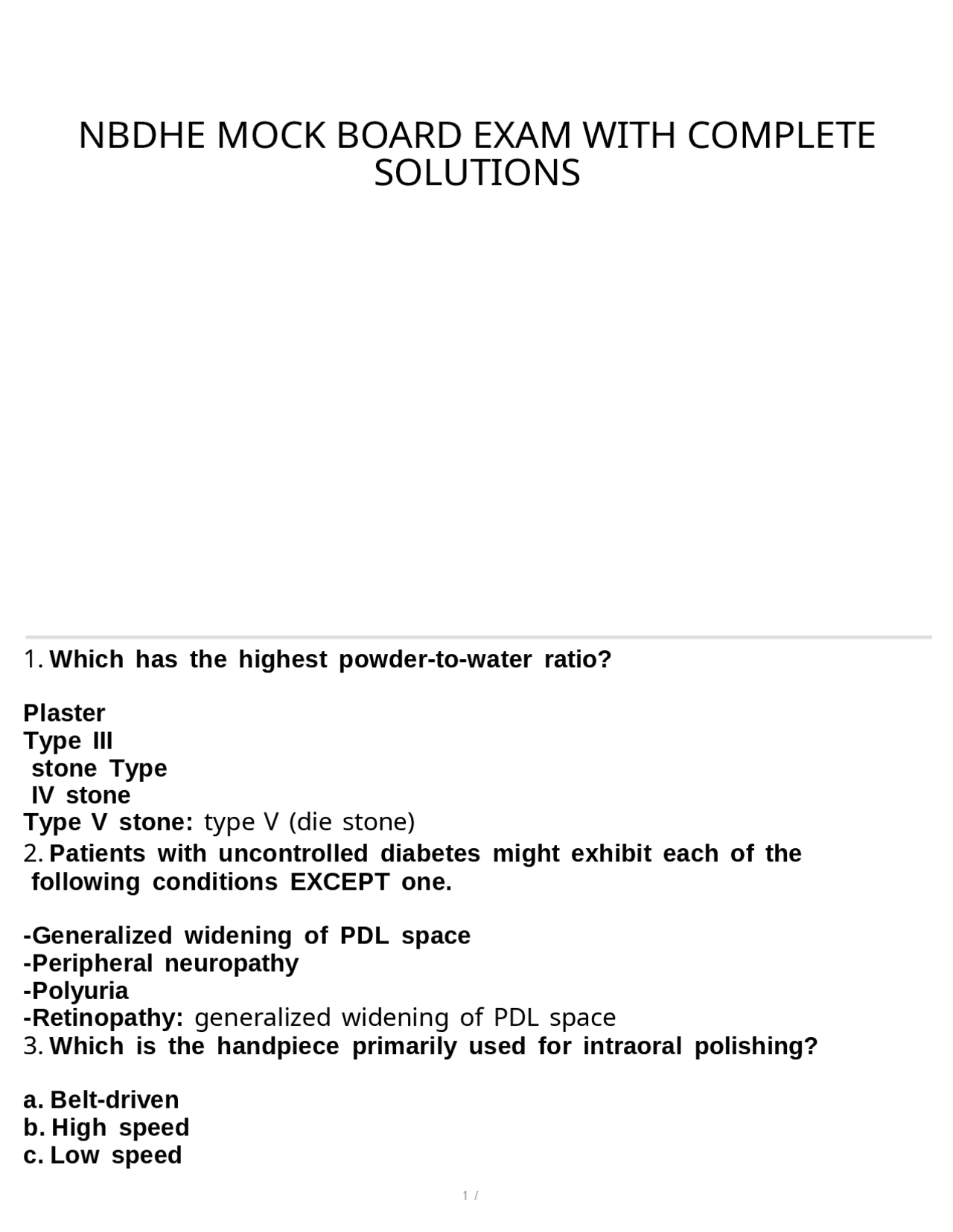 NBDHE Mock Board Exam Questions and Answers | Exams Advanced Education ...
