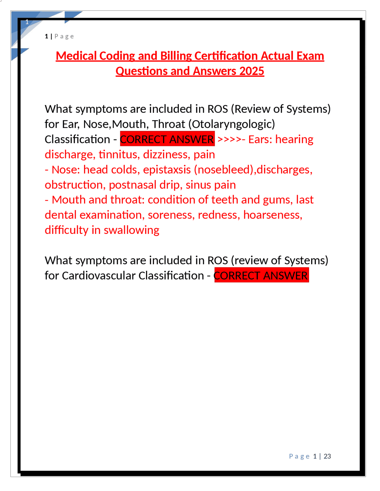 Medical Coding and Billing Certification Exam Questions and Answers ...