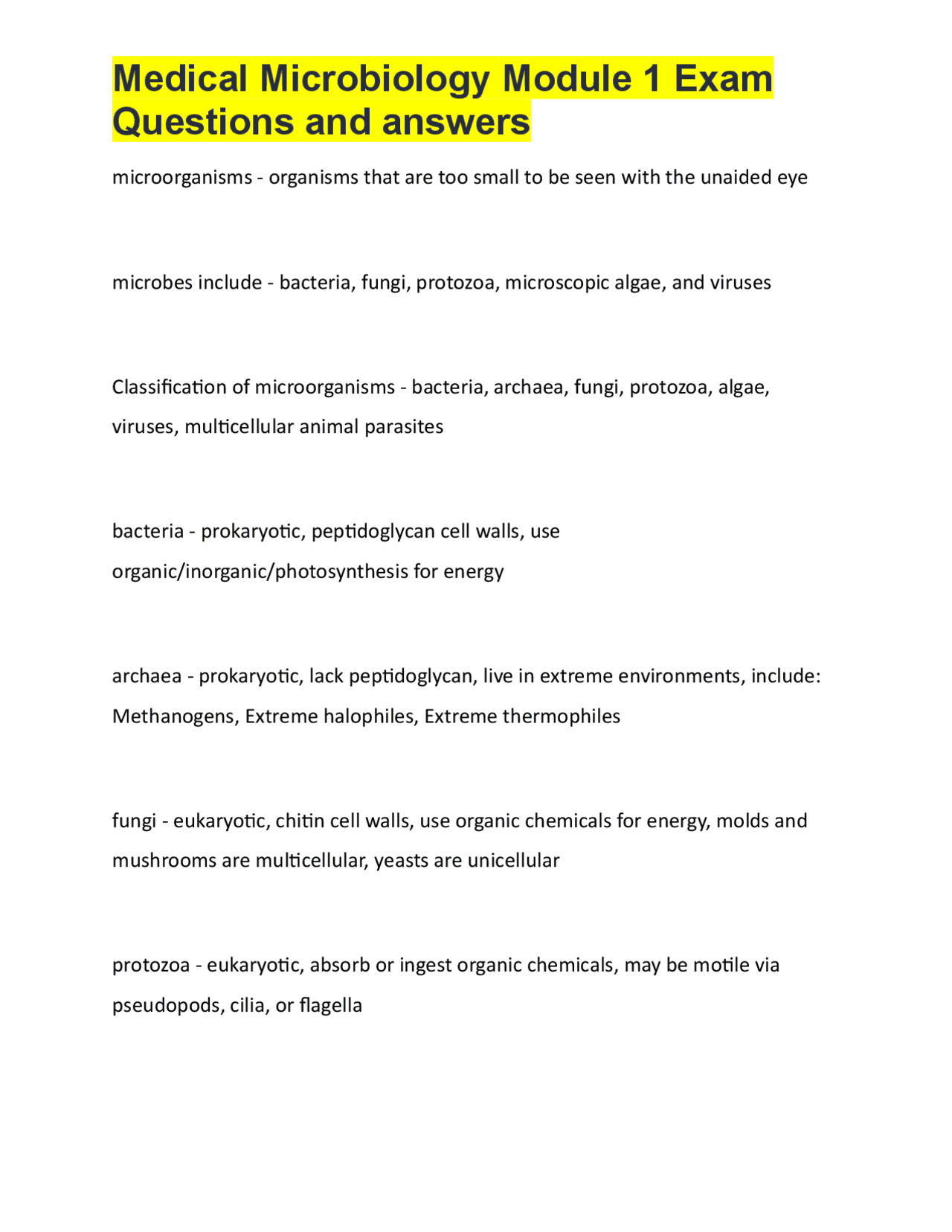 Medical Microbiology Module 1 Exam: Questions and Answers | Exercises ...