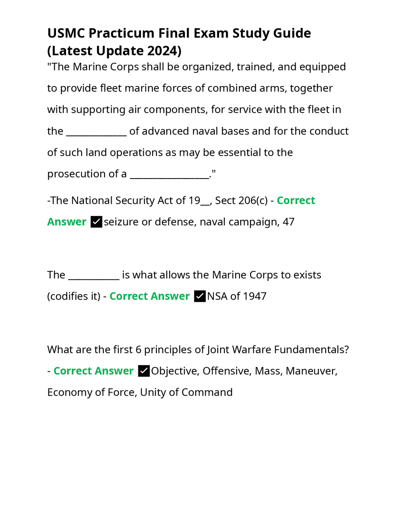 USMC Practicum Final Exam Study Guide (Latest Update 2024) | Exams ...