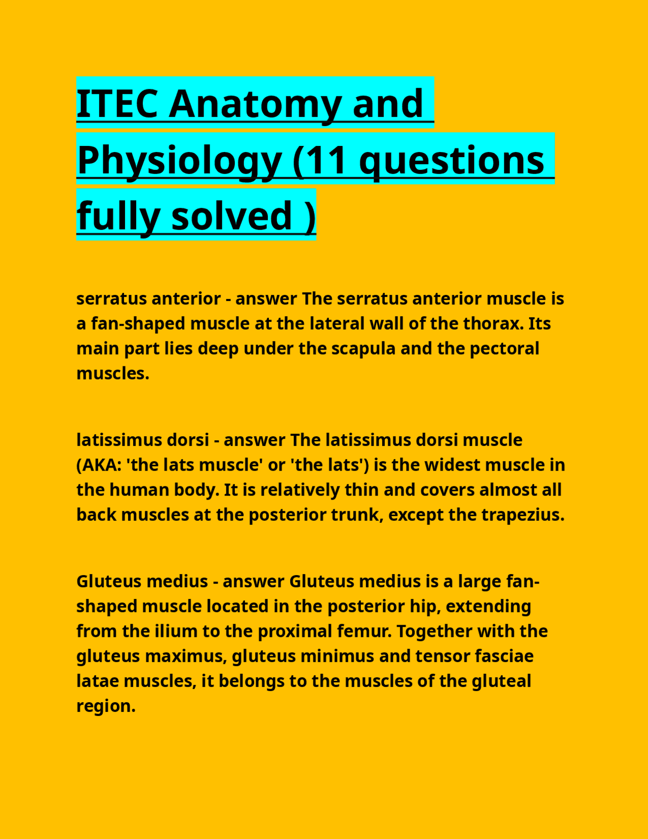 ITEC Anatomy and Physiology (11 questions fully solved ).docx | Exams ...