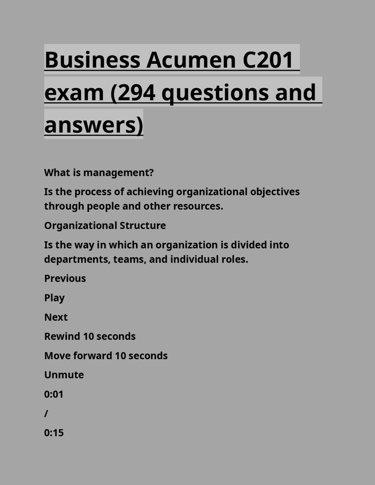 Business Acumen C201 exam (294 questions and answers).docx | Exams ...