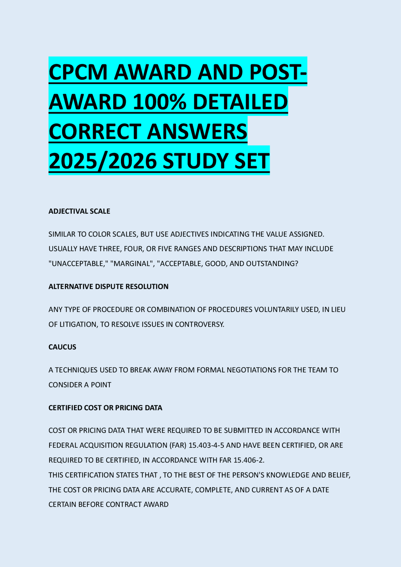 CPCM AWARD AND POST AWARD 100% DETAILED CORRECT ANSWERS 2025/2026 STUDY ...