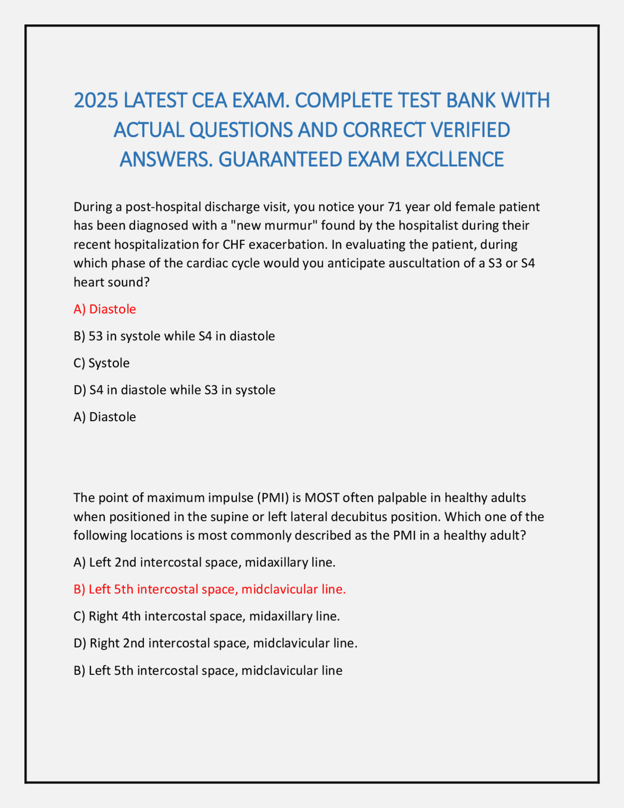 2025 LATEST CEA EXAM. COMPLETE TEST BANK WITH ACTUAL QUESTIONS AND ...