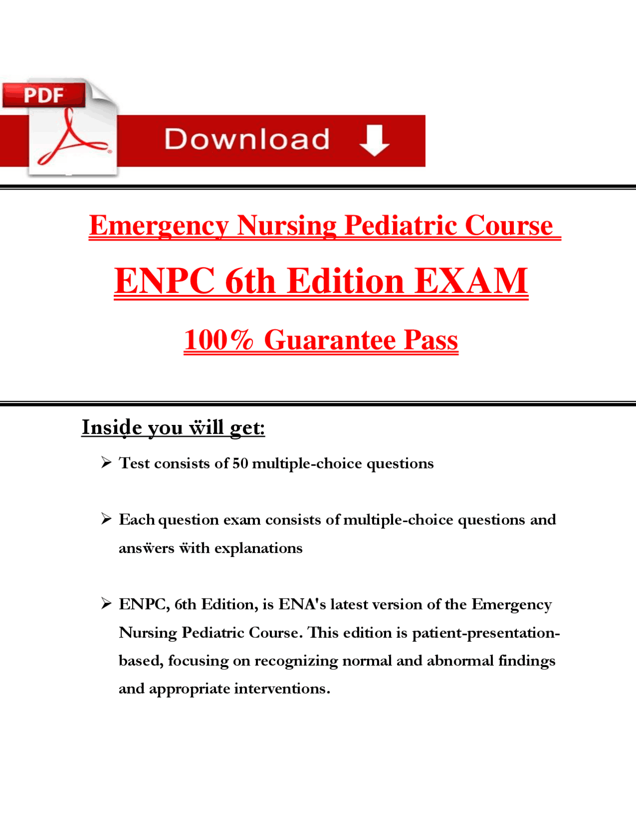 Emergency Nursing Pediatric Course ENPC 6th Edition EXAM (Latest 2025 / ...
