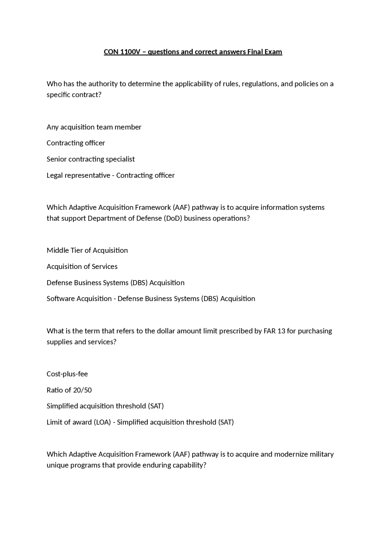 CON 1100V – questions and correct answers Final Exam | Exams Advanced ...