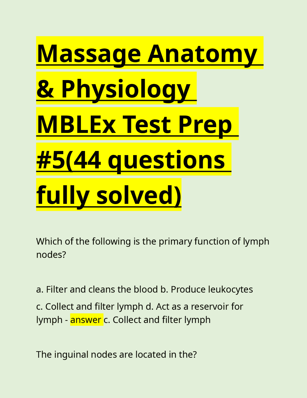 Massage Anatomy & Physiology MBLEx Test Prep #5(44 questions fully ...