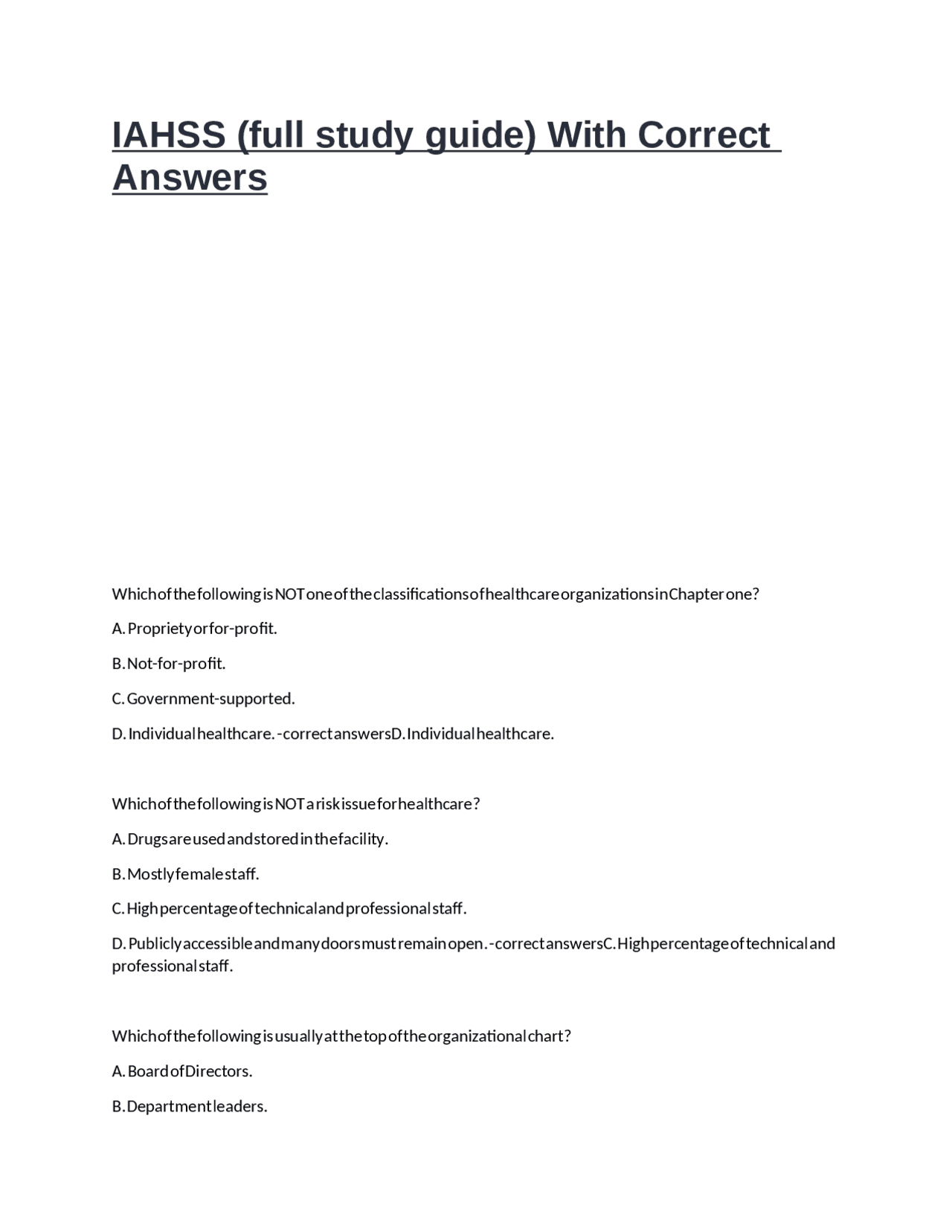 IAHSS (full study guide) With Correct Answers. | Exams Nursing | Docsity
