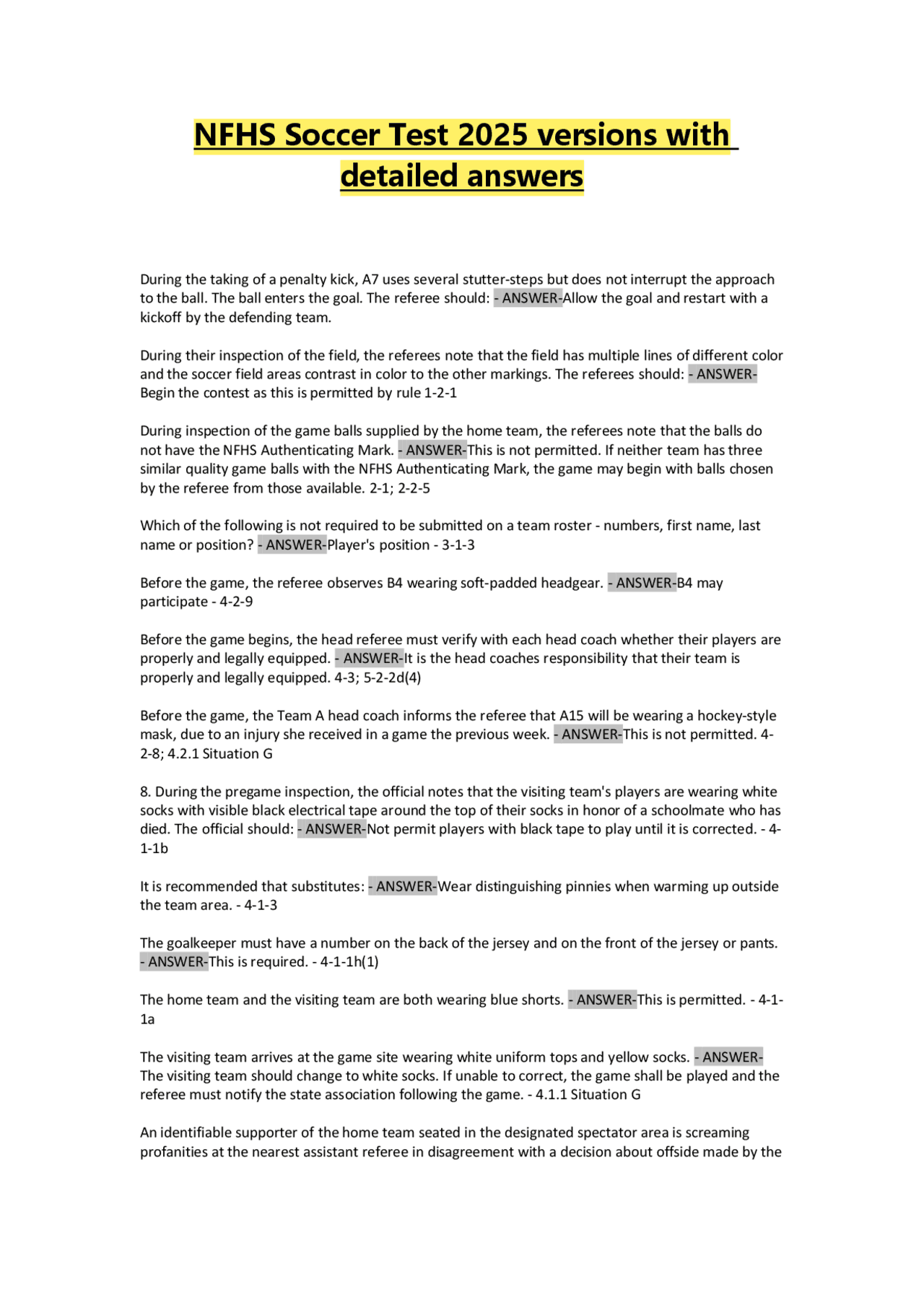 NFHS Soccer Referee Test: Rules, Regulations, and Scenarios | Exams ...