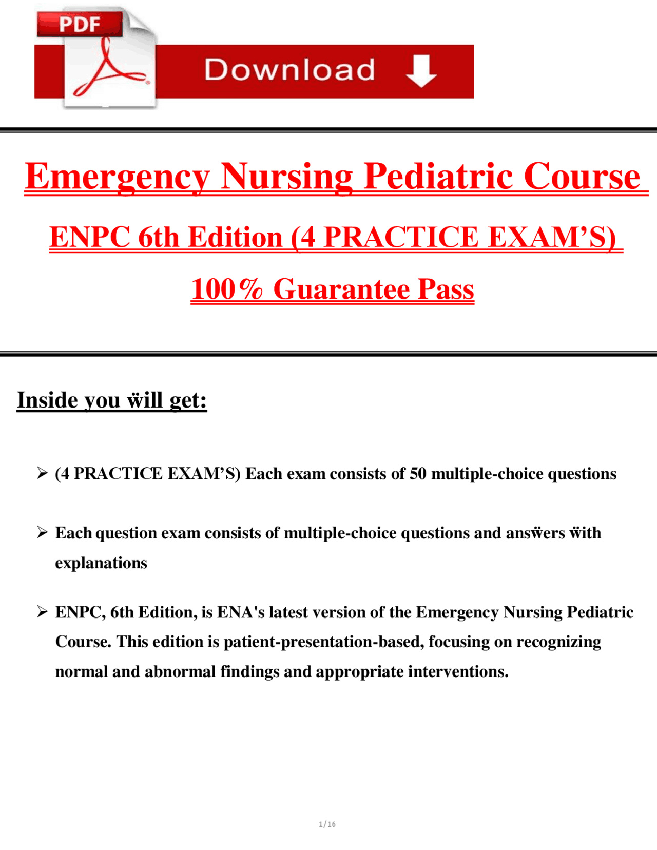 Emergency Nursing Pediatric Course ENPC 6th Edition (4 PRACTICE EXAM’S ...