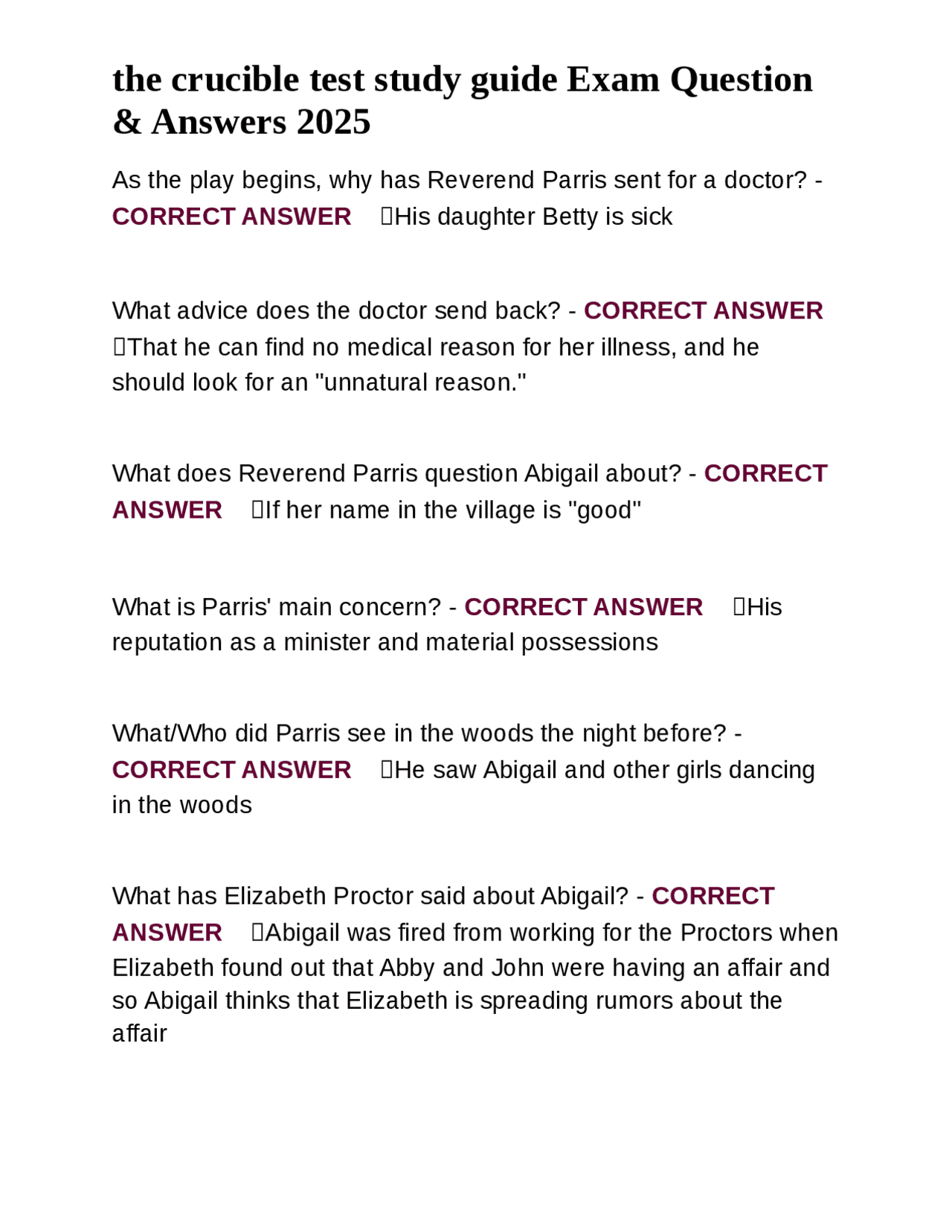 The Crucible Study Guide: Exam Questions and Answers | Exams Nursing ...