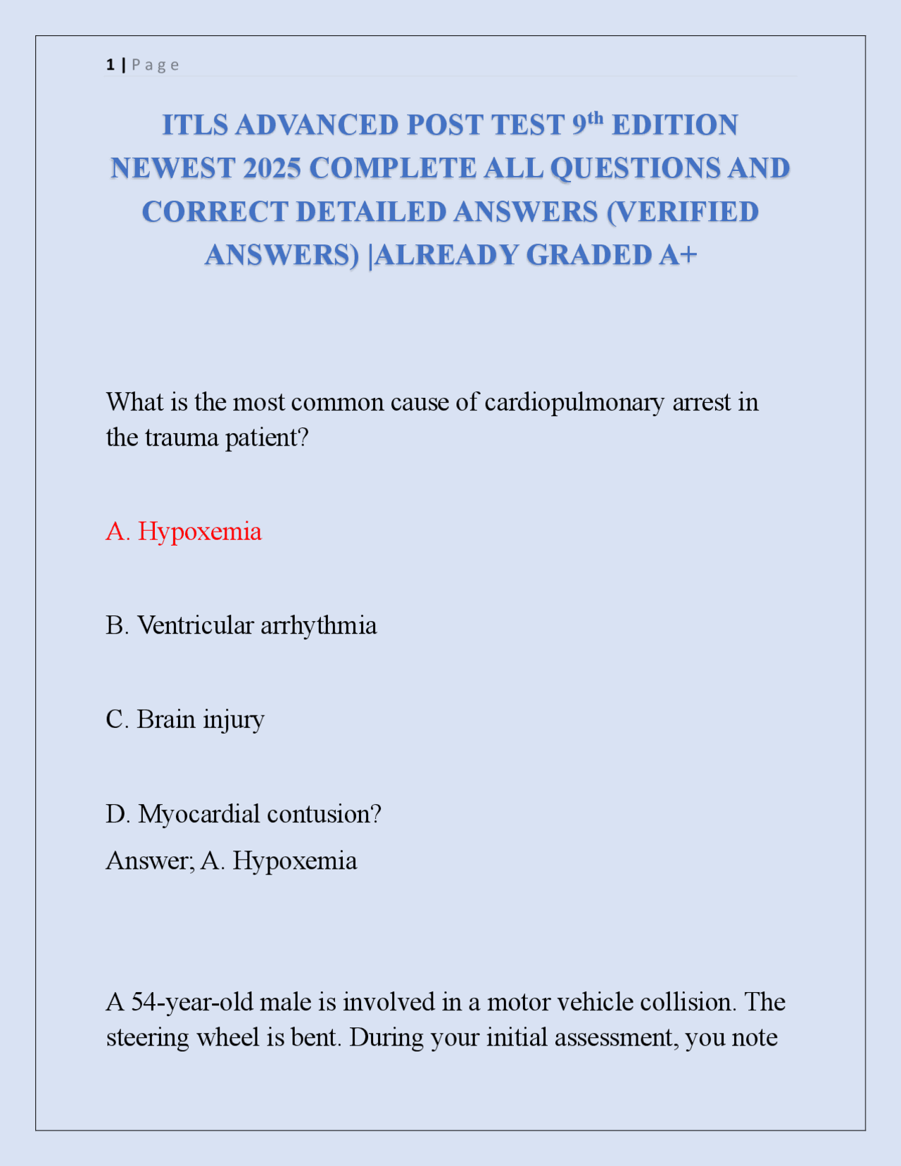 ITLS ADVANCED POST TEST 9th EDITION NEWEST 2025 COMPLETE ALL QUESTIONS ...