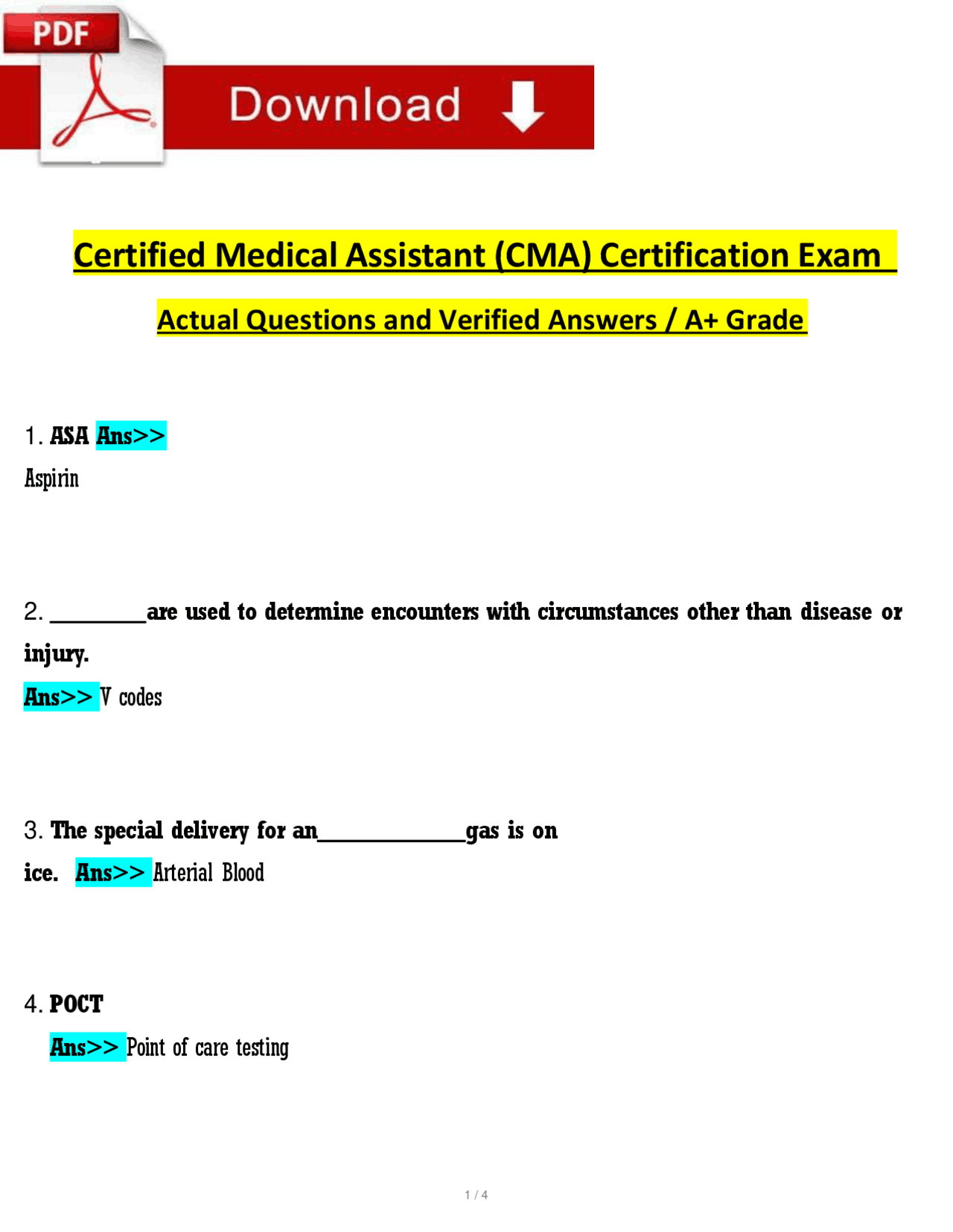 Certified Medical Assistant (CMA) Certification Exam Actual Questions ...