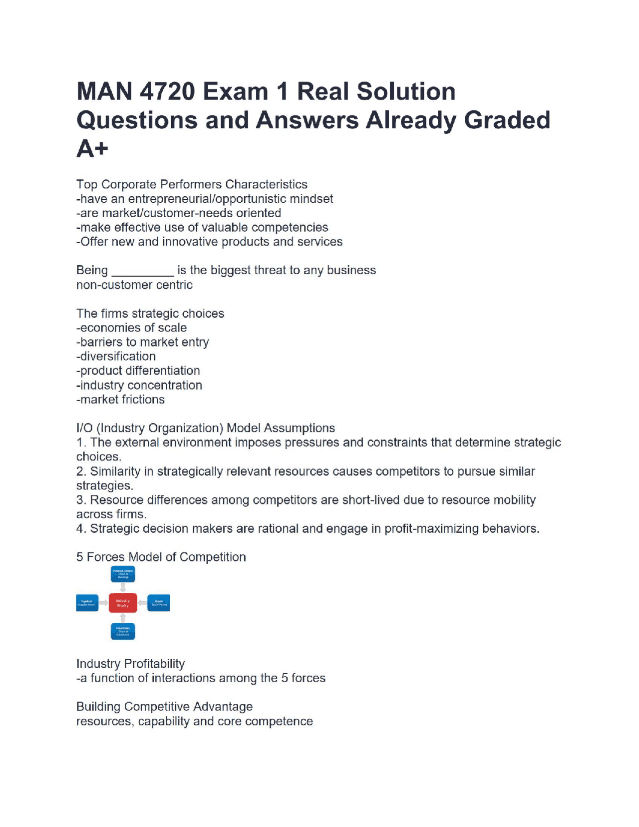 MAN 4720 Exam 1 Real Solution Questions and Answers Already Graded A | Exams Strategic ...