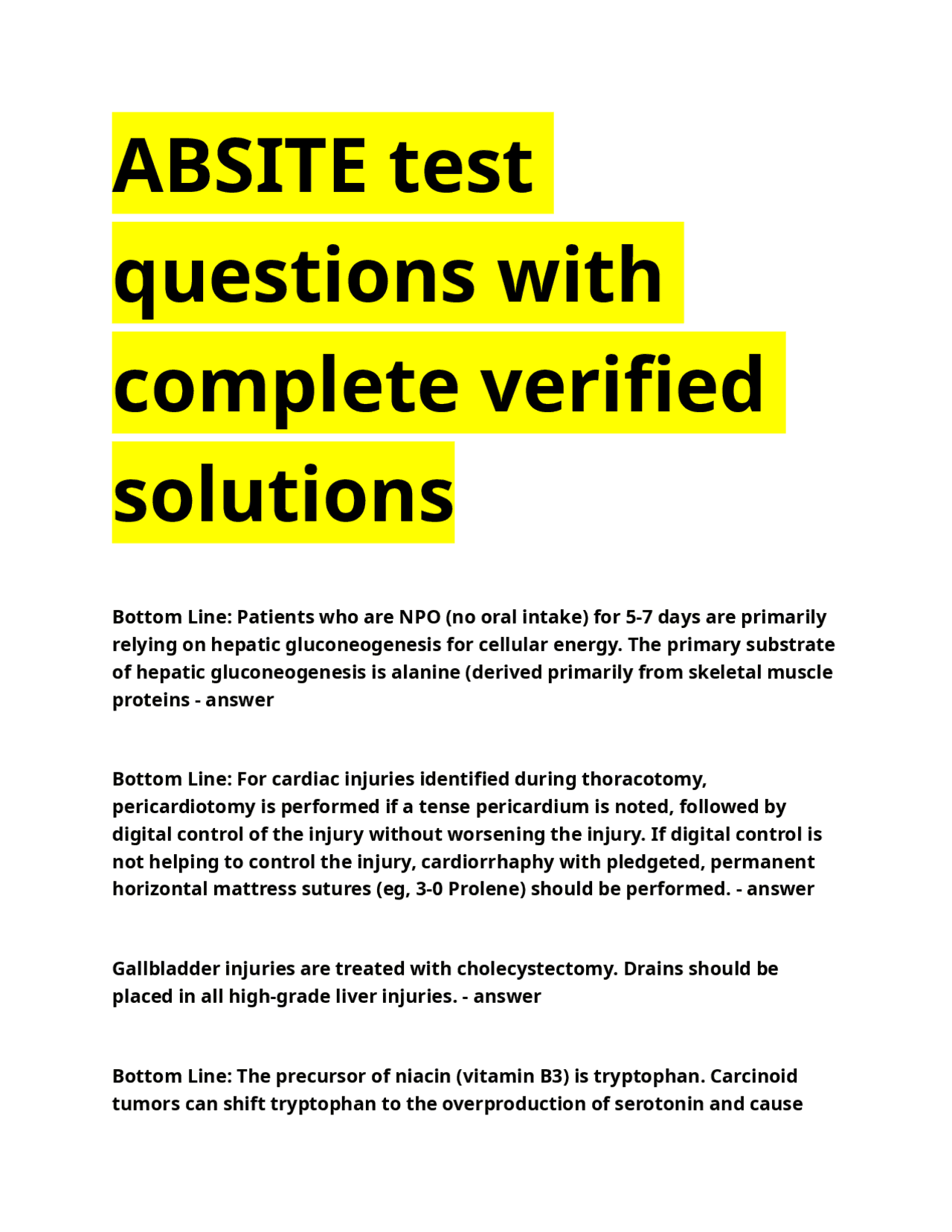 ABSITE test questions with complete verified solutions.docx | Exams ...