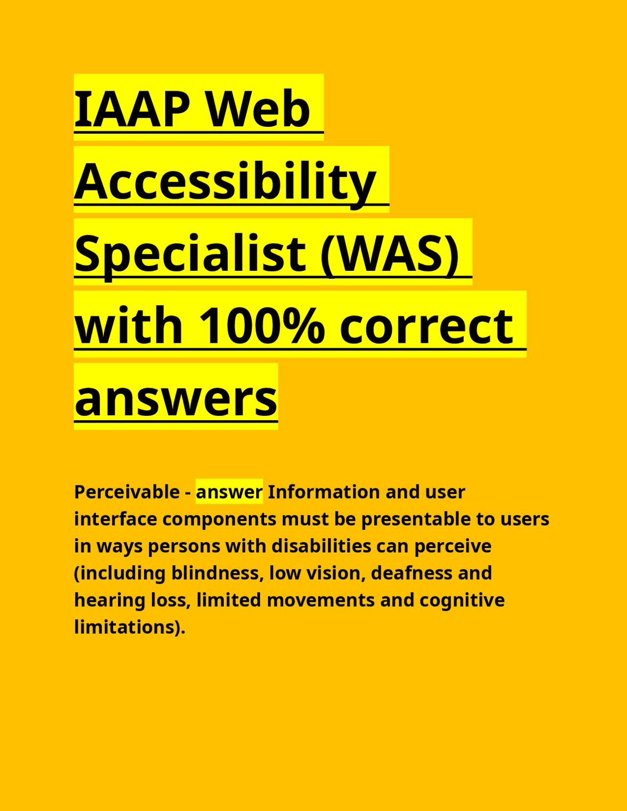 IAAP Web Accessibility Specialist (WAS) with 100% correct answers.docx ...