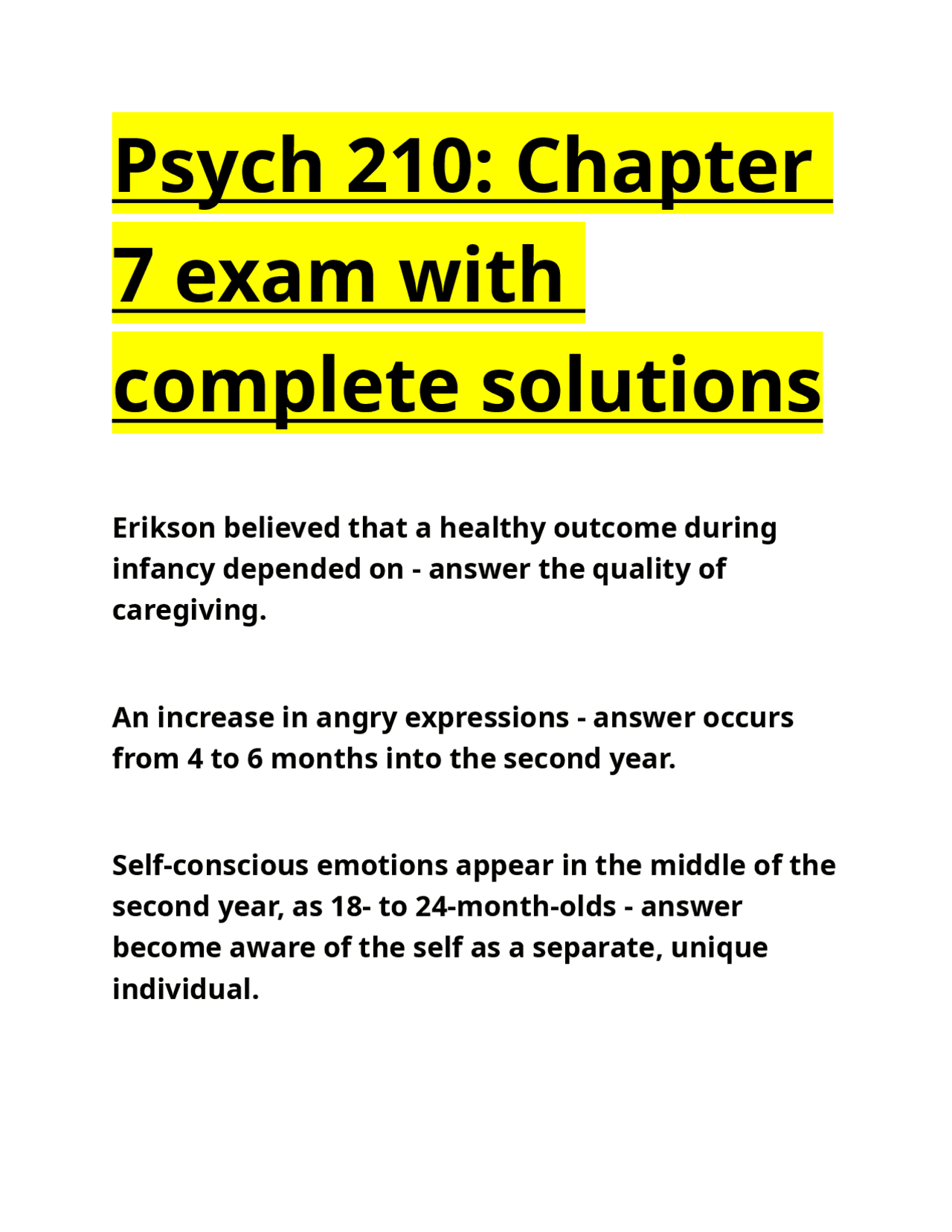 Psych 210: Chapter 7 Exam - Developmental Psychology Questions and Answers | Exams Biology | Docsity