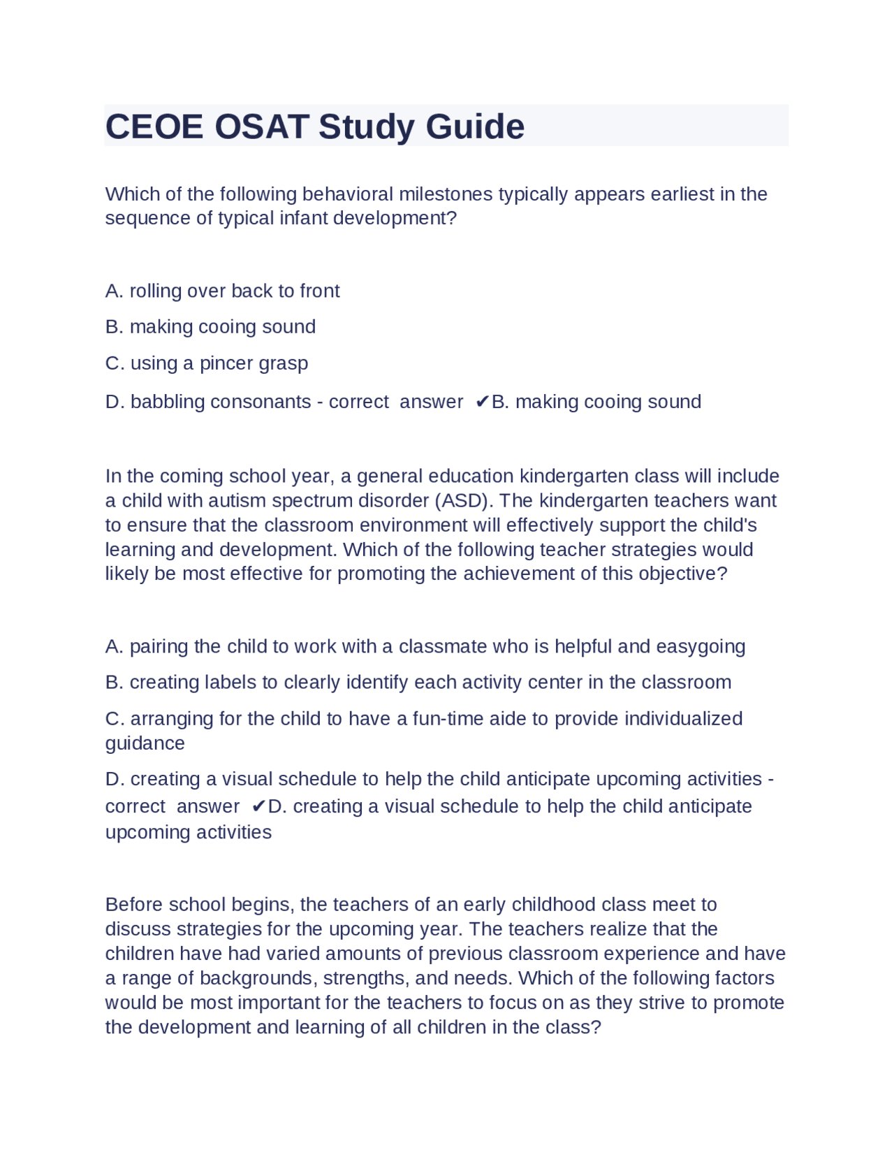 CEOE OSAT Study Guide Question and answers already passed 2025 | Exams ...