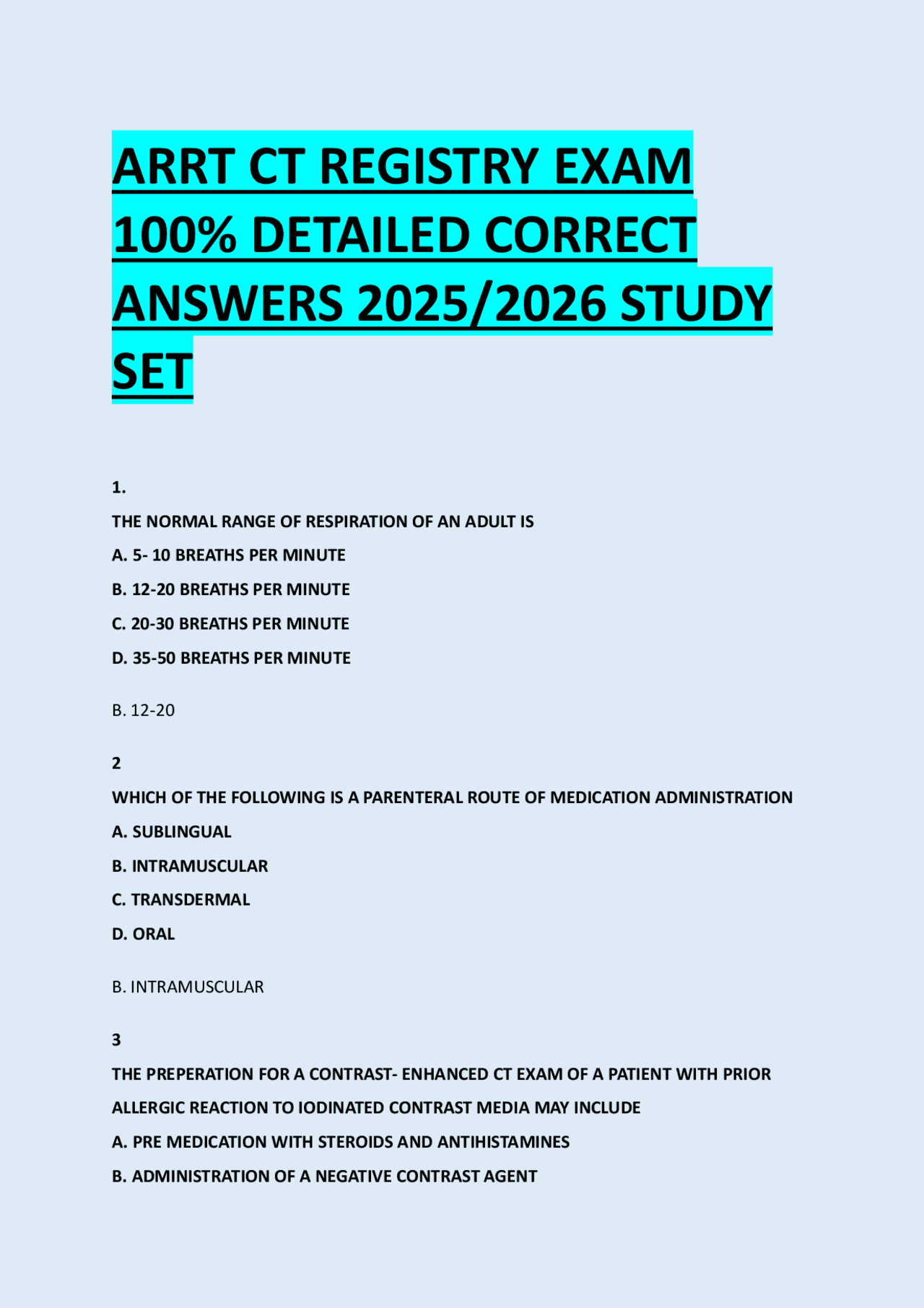 ARRT CT REGISTRY EXAM 100% DETAILED CORRECT ANSWERS 2025/2026 STUDY SET ...