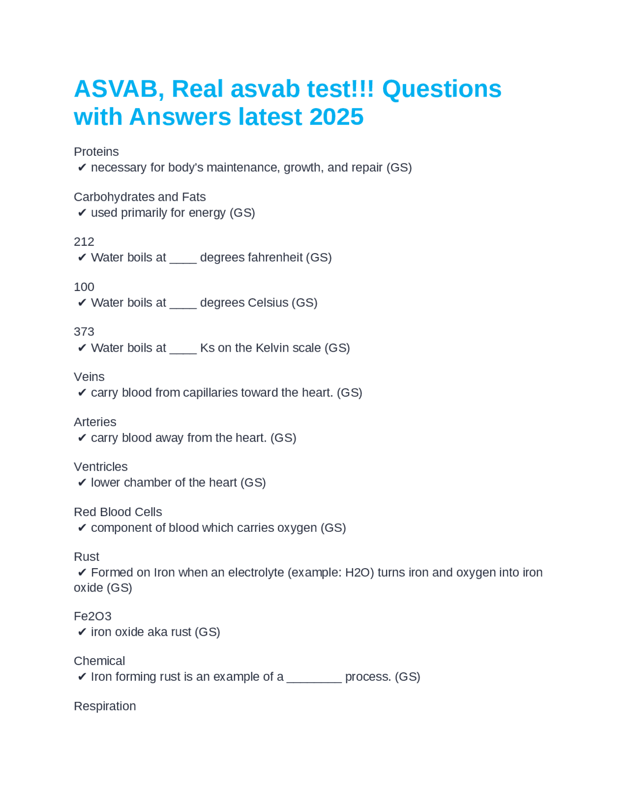 ASVAB, Real asvab test!!! Questions with Answers latest 2025 | Exams ...