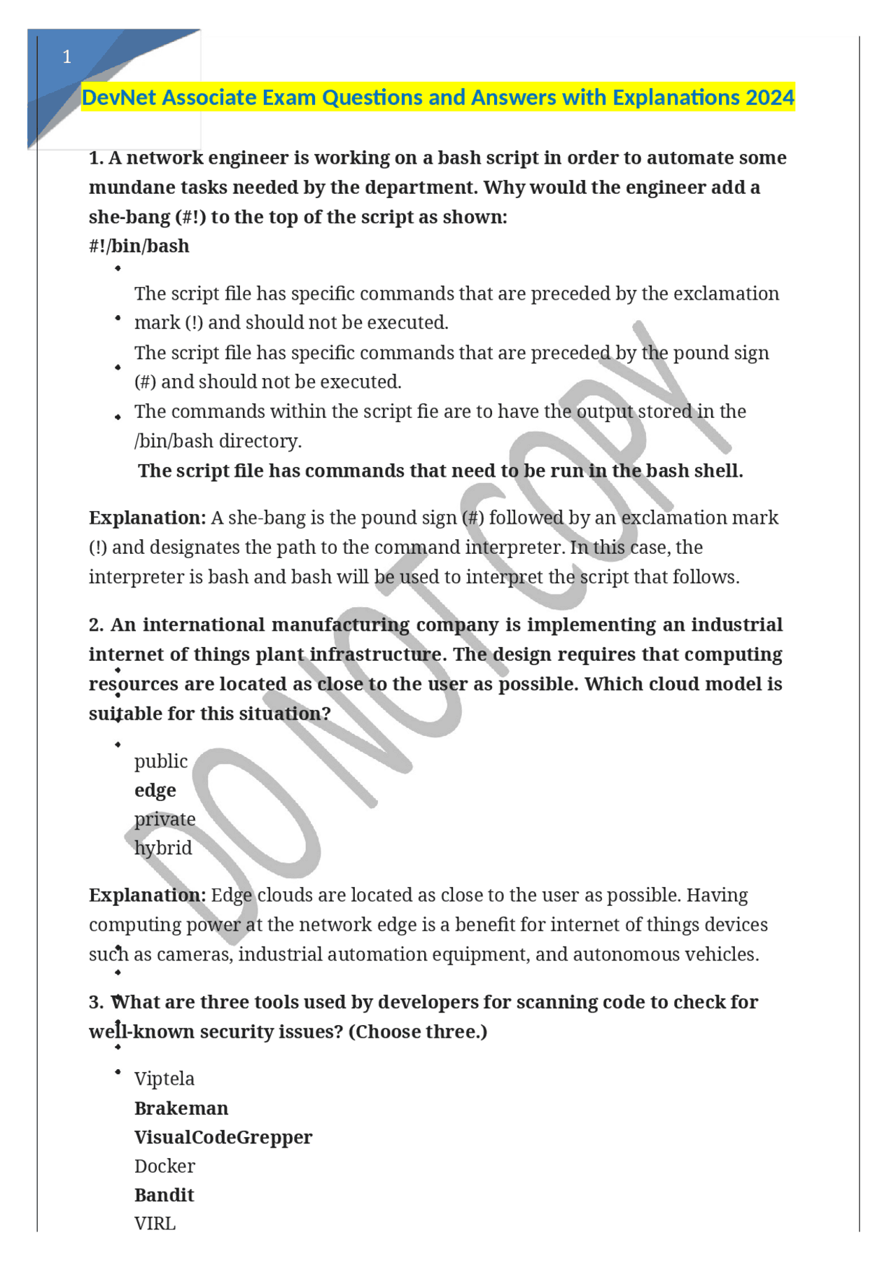 DevNet Associate Exam Questions and Answers with Explanations 2024 ...