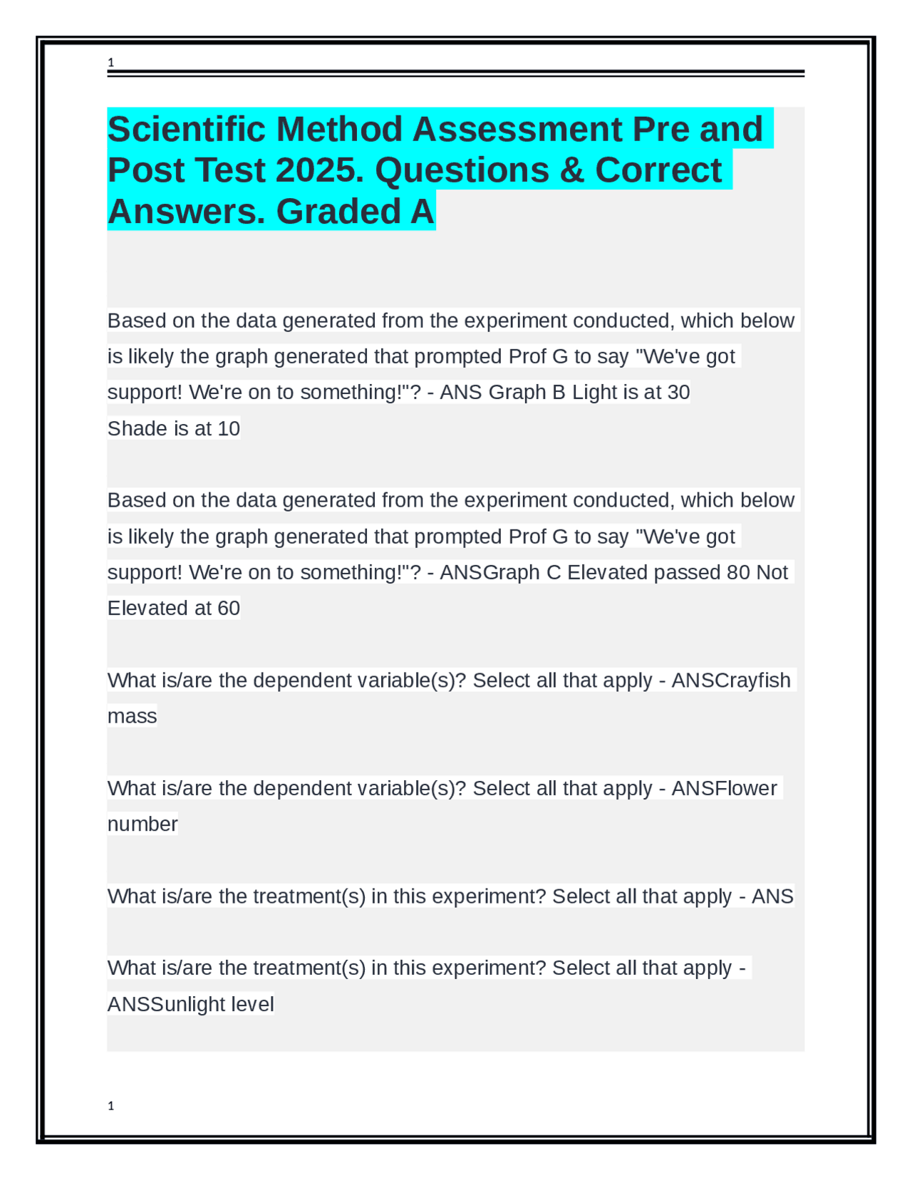 Scientific Method Assessment Pre and Post Test 2025. Questions ...