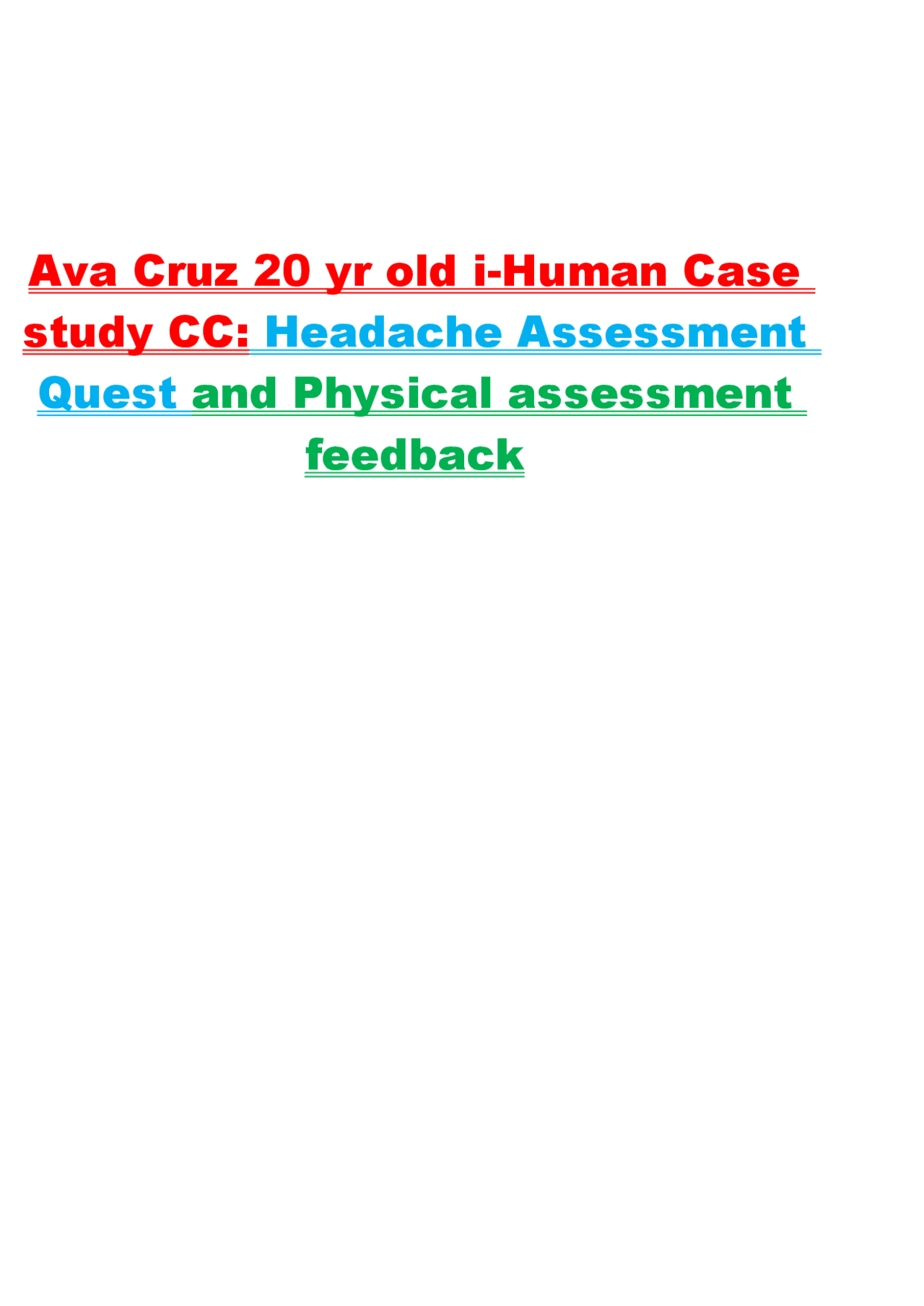 Ava Cruz 20 yr old i-Human Case study CC: Headache Assessment Questd ...