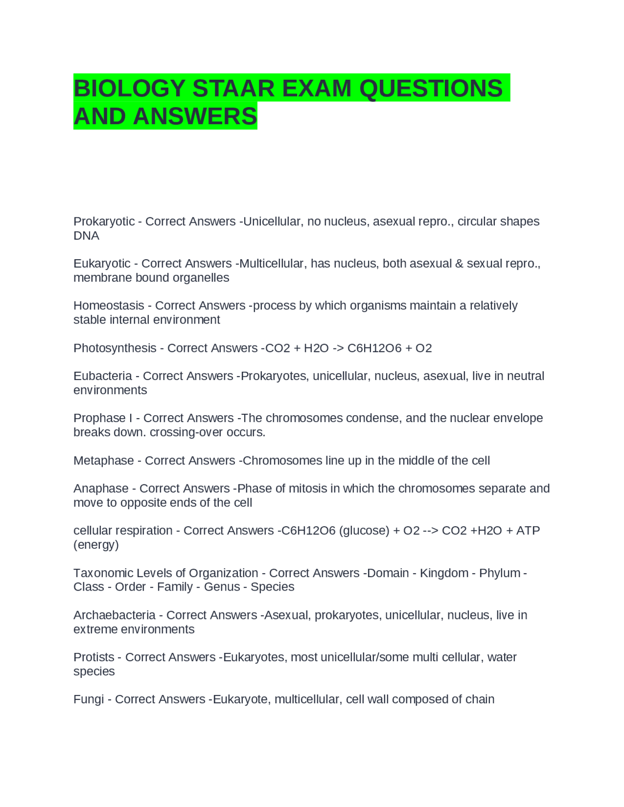 Biology STAAR Exam Questions and Answers: A Comprehensive Guide | Exams ...