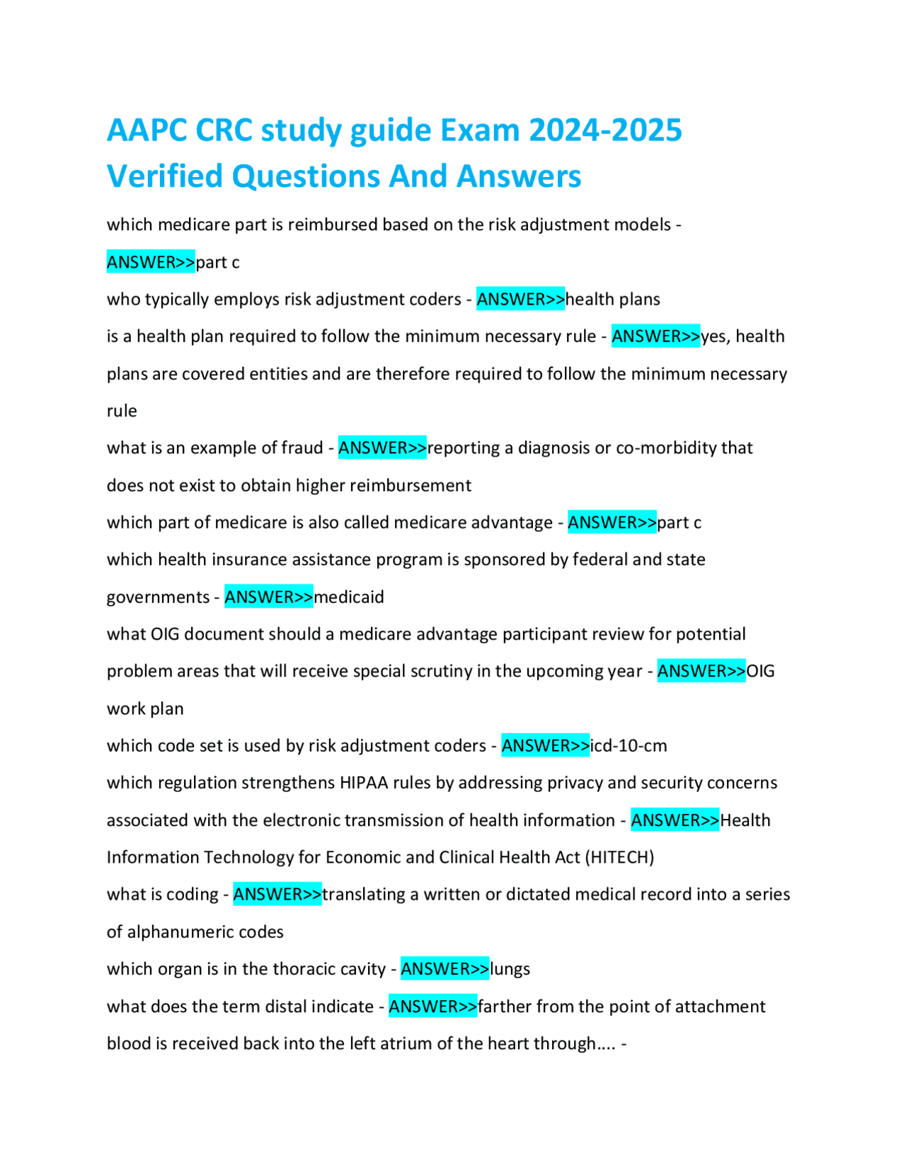 AAPC CRC study guide Exam 2024-2025 Verified Questions And Answers ...