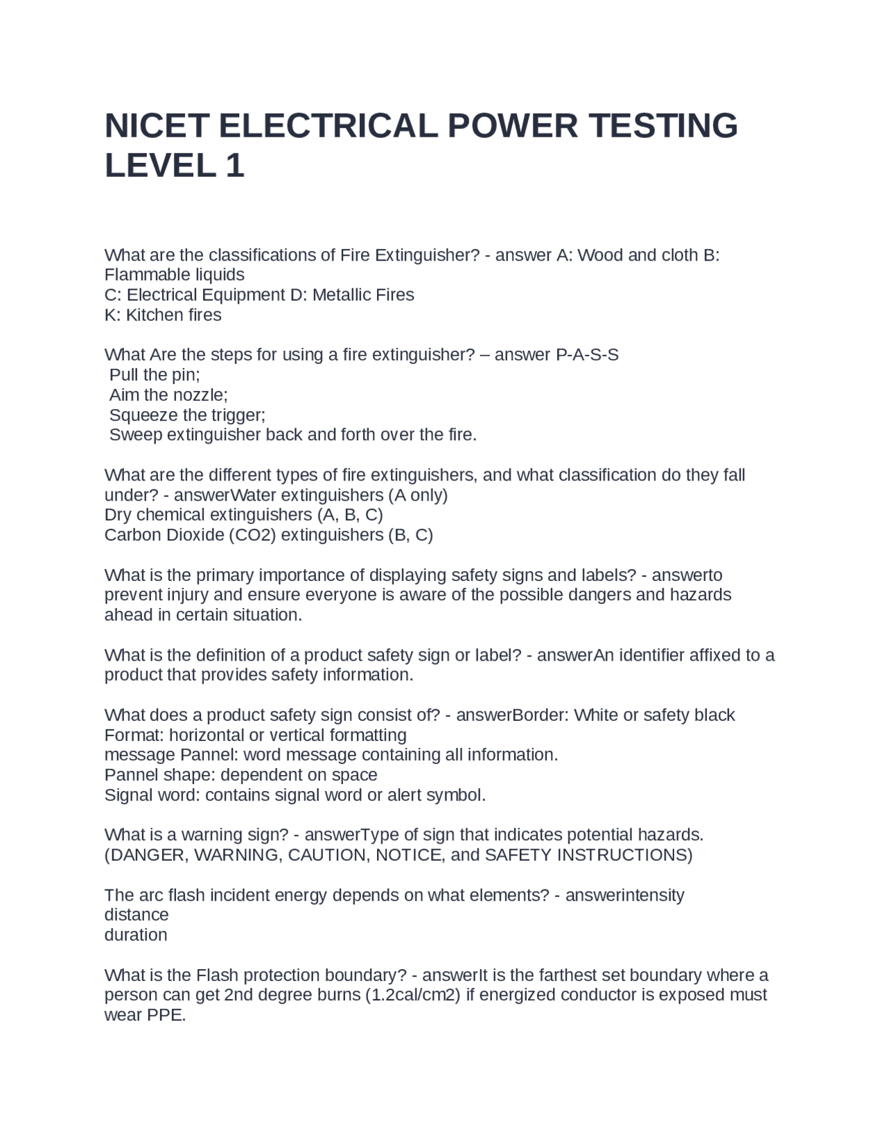 NICET ELECTRICAL POWER TESTING LEVEL 1 QUESTIONS WITH CORRECT ANSWERS ...