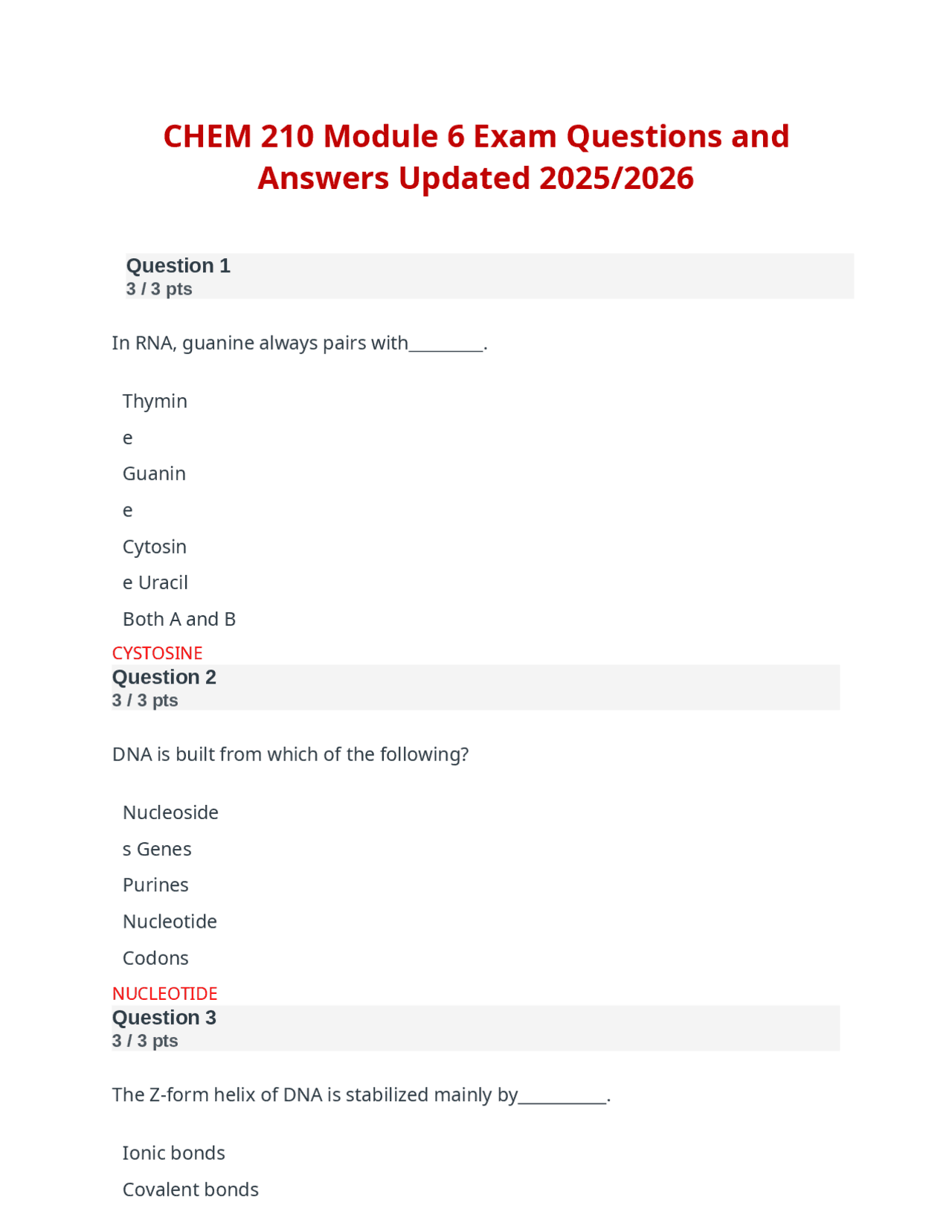 CHEM 210 Module 6 Exam Questions and Answers Updated 2025/2026 | Exams ...