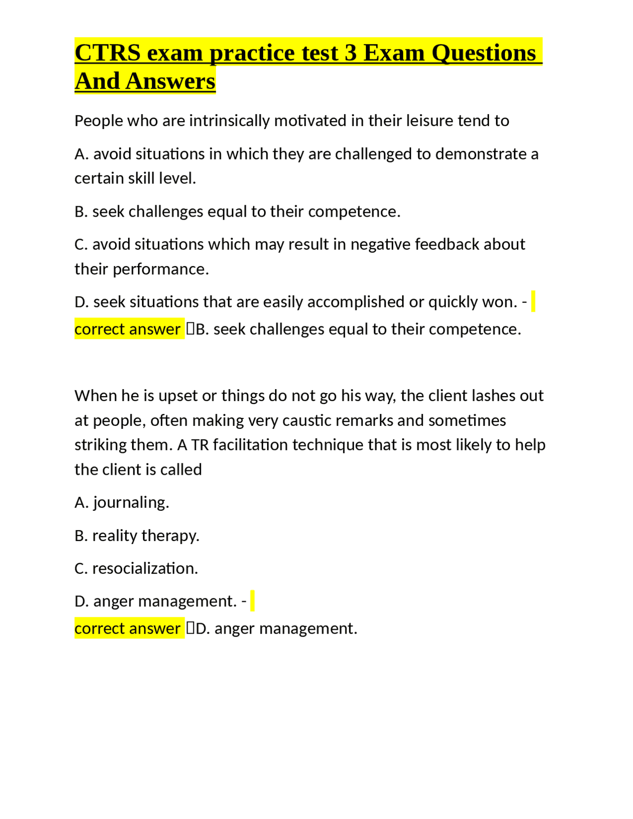 CTRS exam practice test 3 Exam Questions And Answers | Exams ...