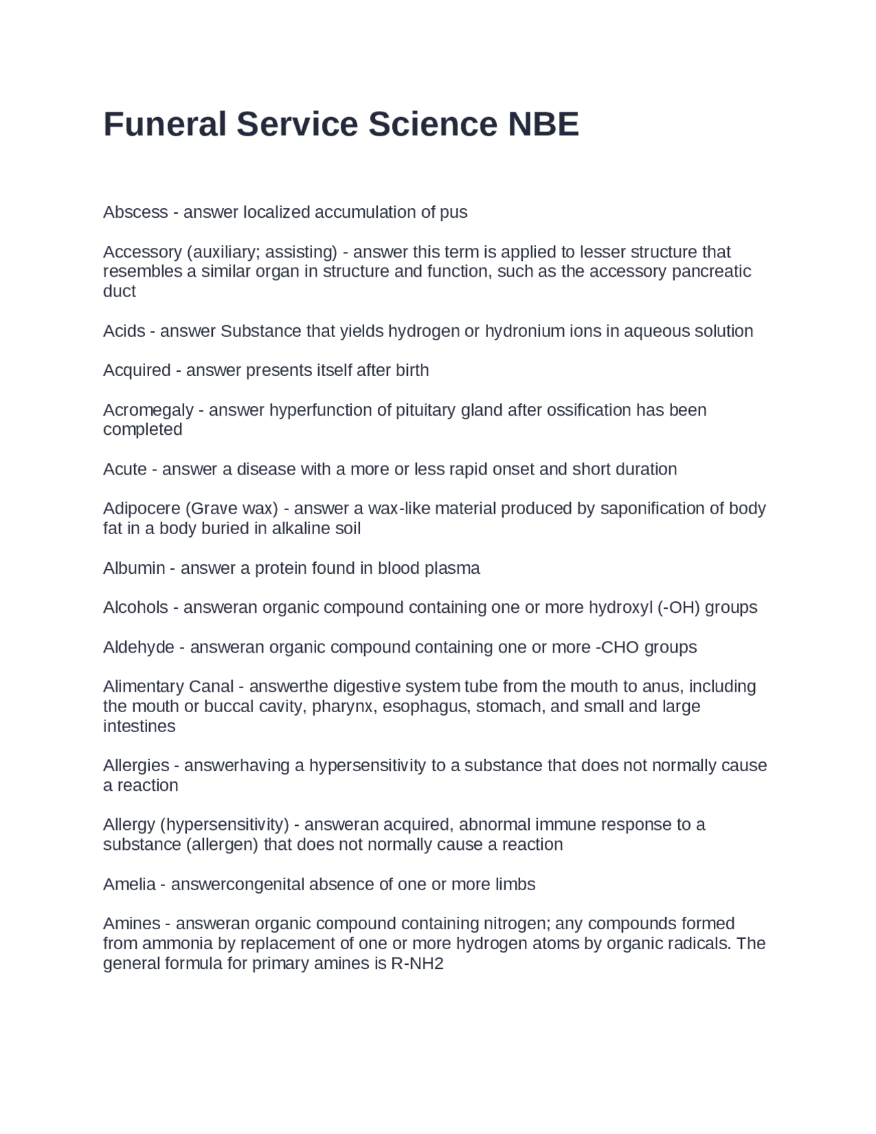 Glossary of Terms in Funeral Service Science | Exams Advanced Education ...