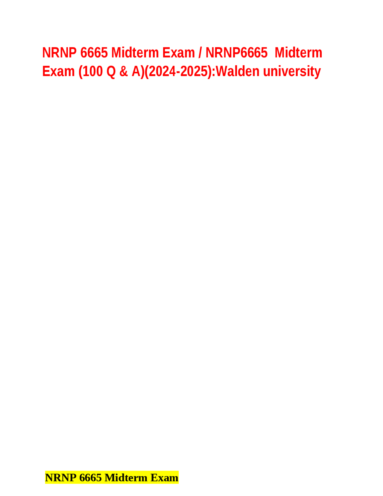 NRNP 6665 Midterm Exam(100 Q & A)(2025):Walden university | Exams ...