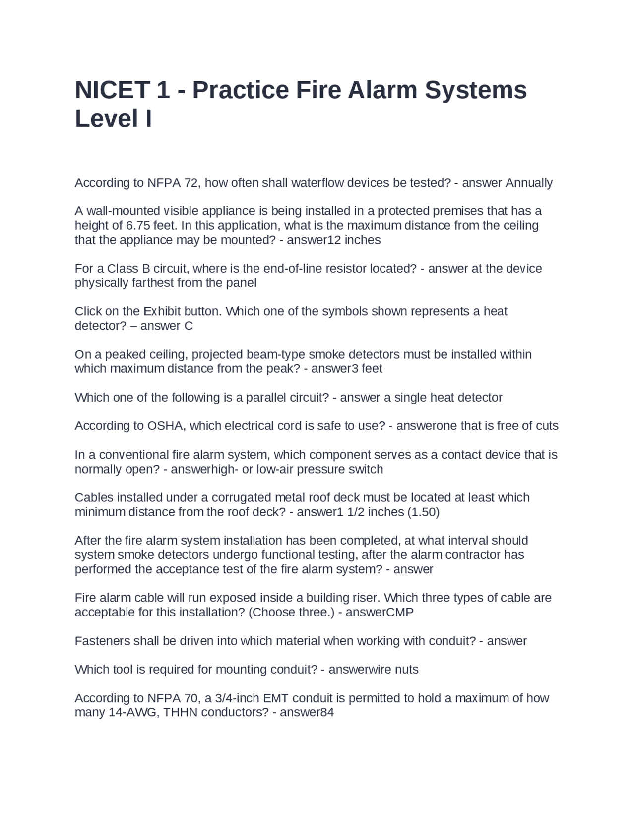 NICET 1 - Practice Fire Alarm Systems Level I Questions and Answers ...