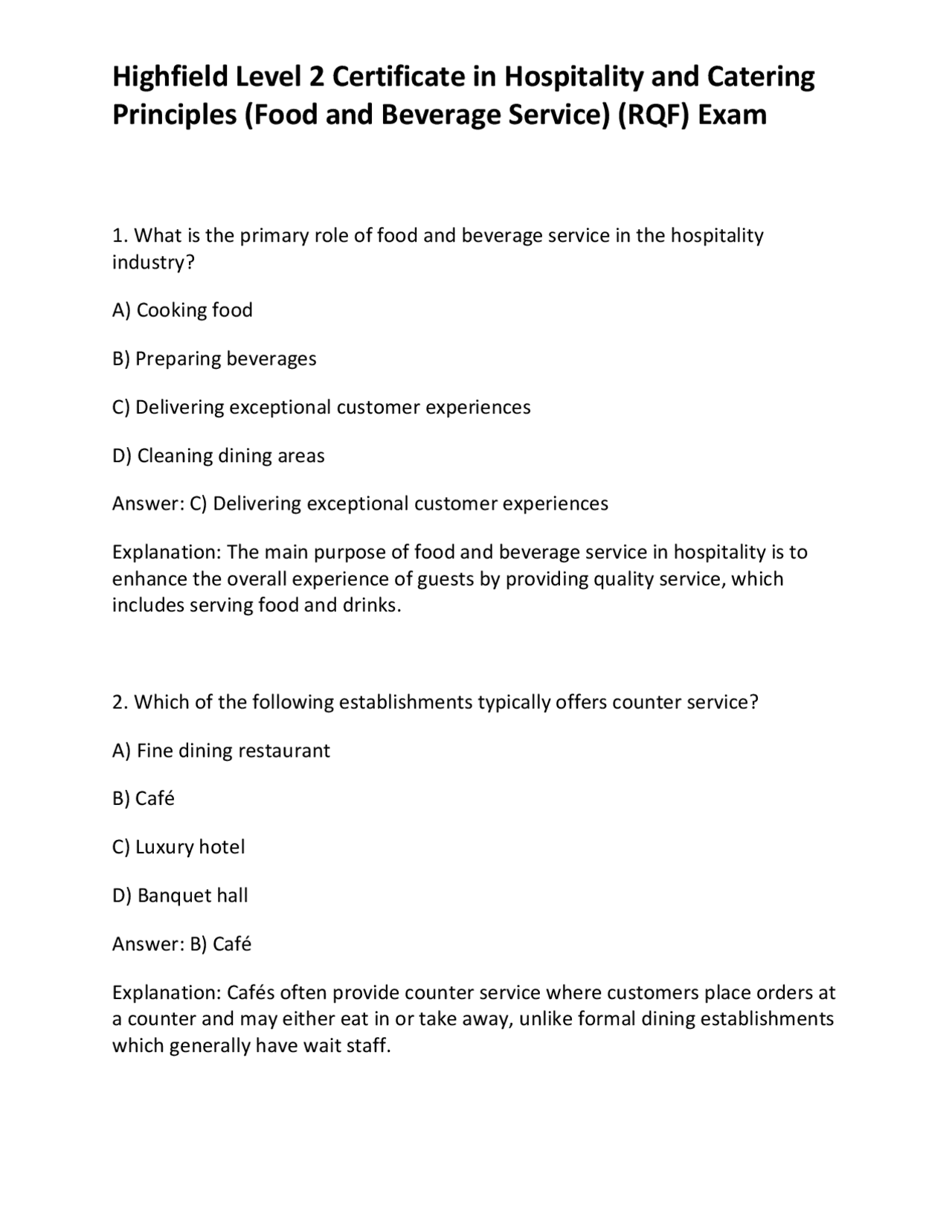 Highfield Level 2 Certificate in Hospitality and Catering Principles ...